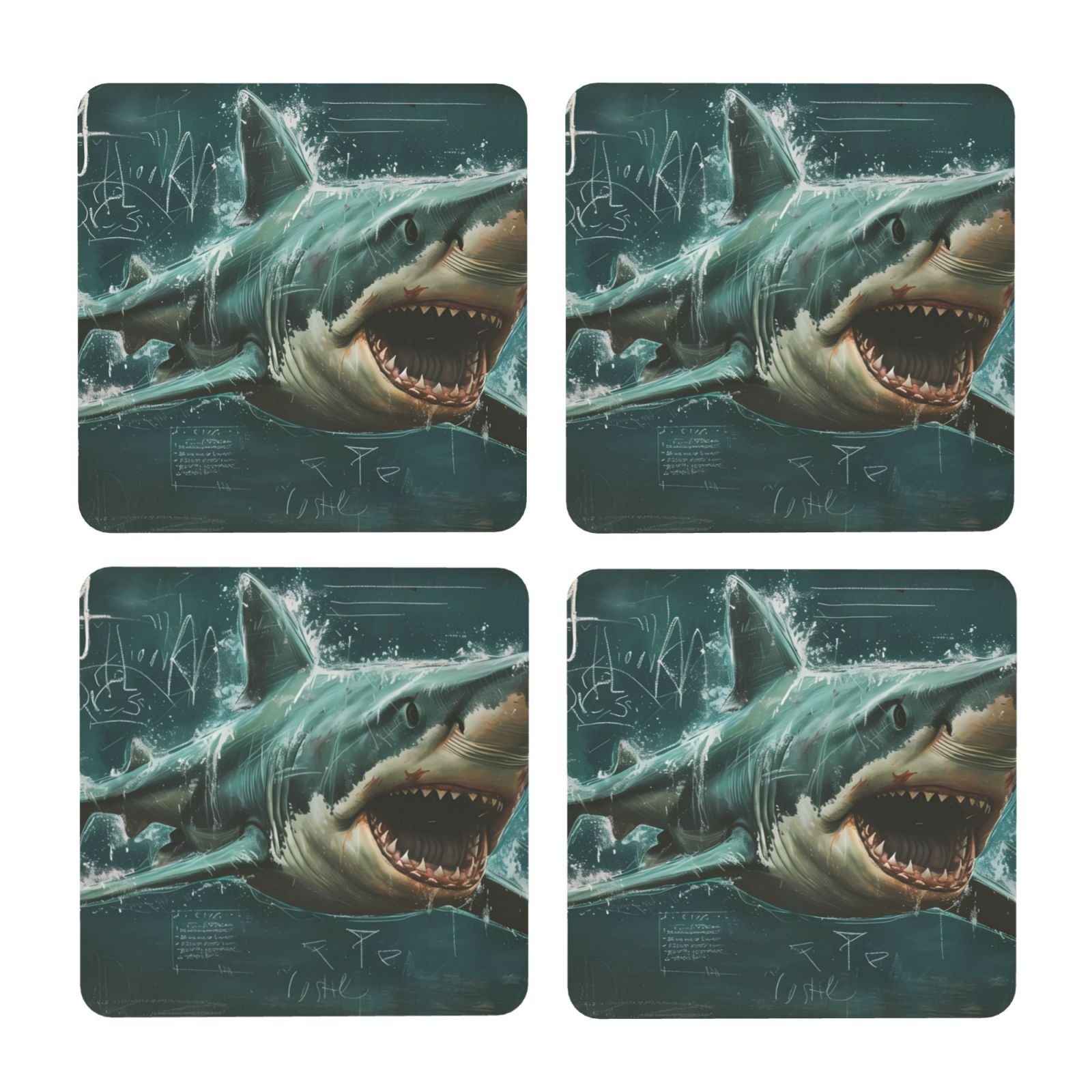 Xecao Abstract Geometric Shark for MDF Cork Coaster 4 Pcs,Drink ...