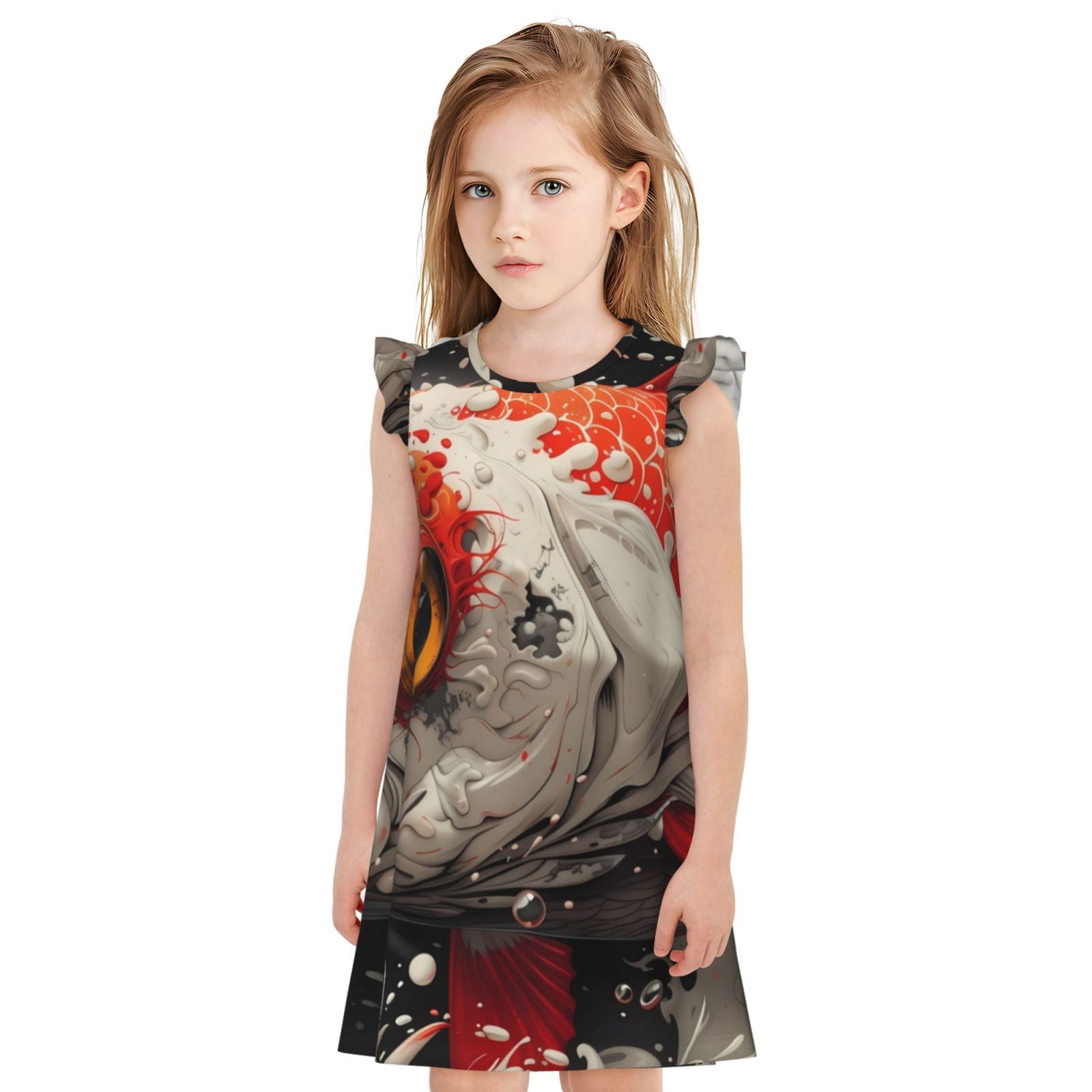 Xecao Abstract Red Koi Fish Art Print Pajama Dresses for Girls ...