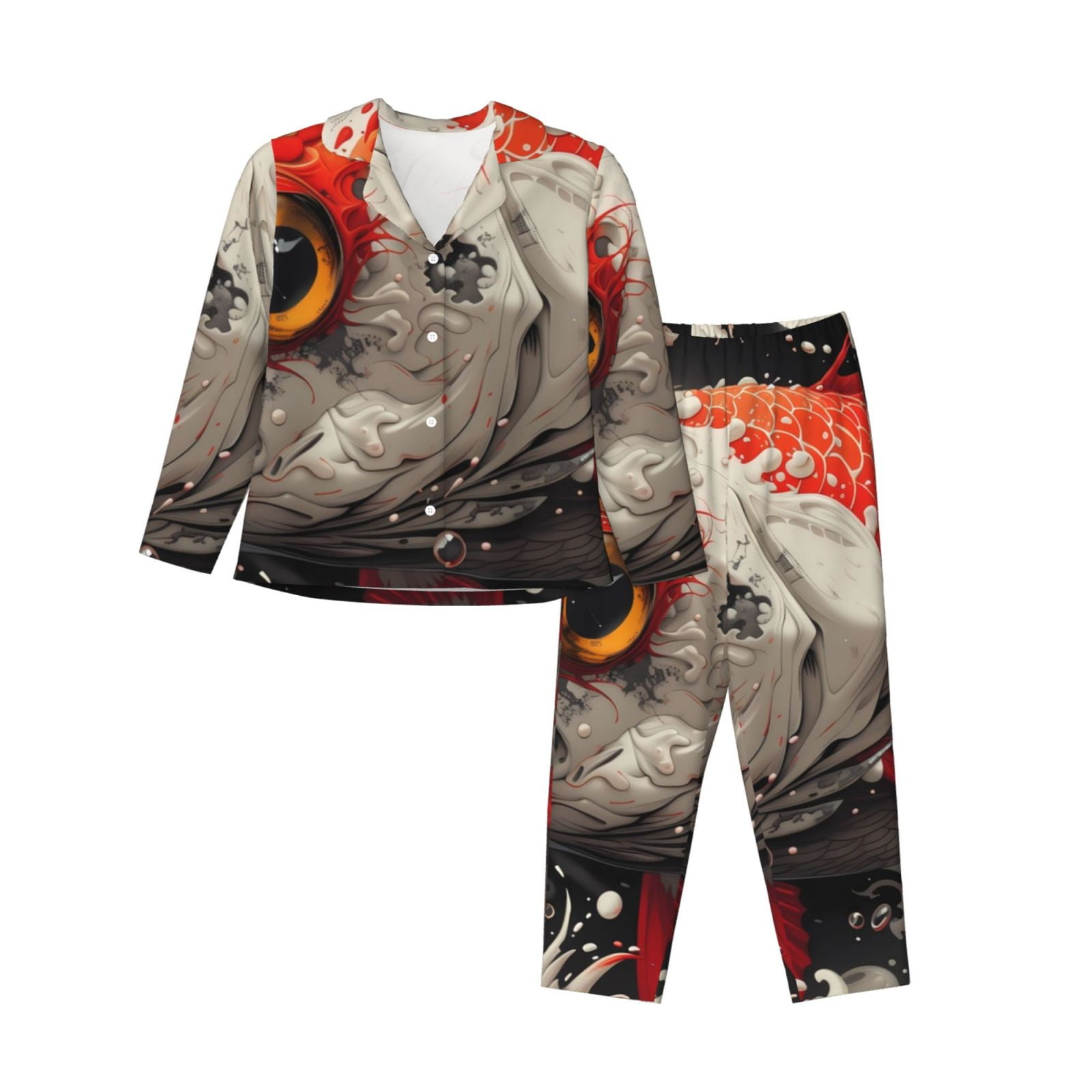 Xecao Abstract Red Koi Fish Art Print Women Pajamas Set Soft Sleepwear ...