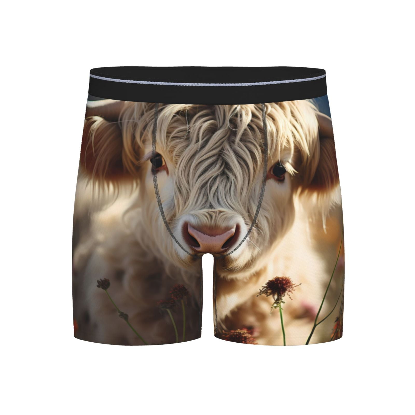 Xecao Adorable Flower Field Cow Print Boxer Briefs for Men's Stretch ...