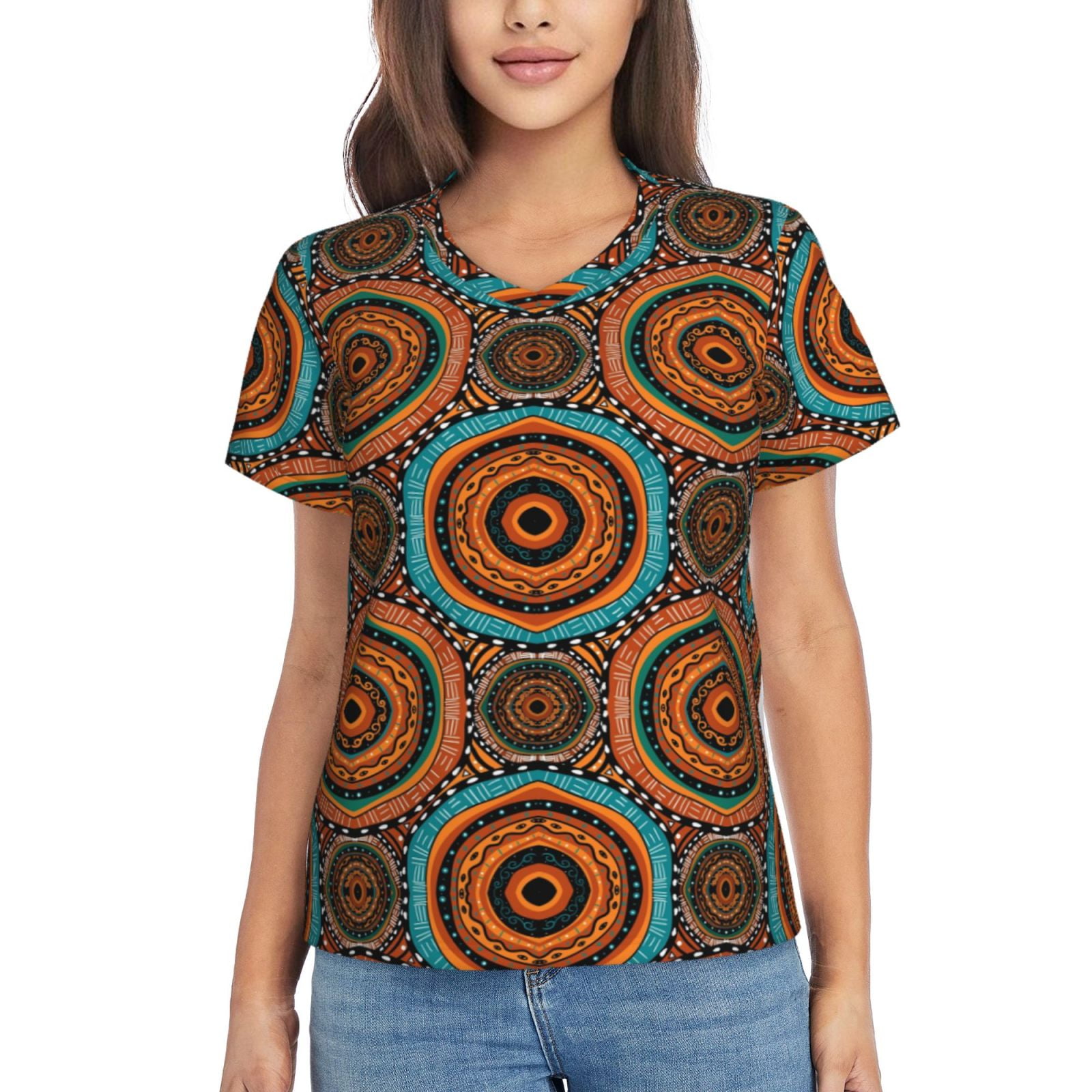 Xecao African Tribal Style for Women's V-Neck T-Shirts-Elegant Half ...