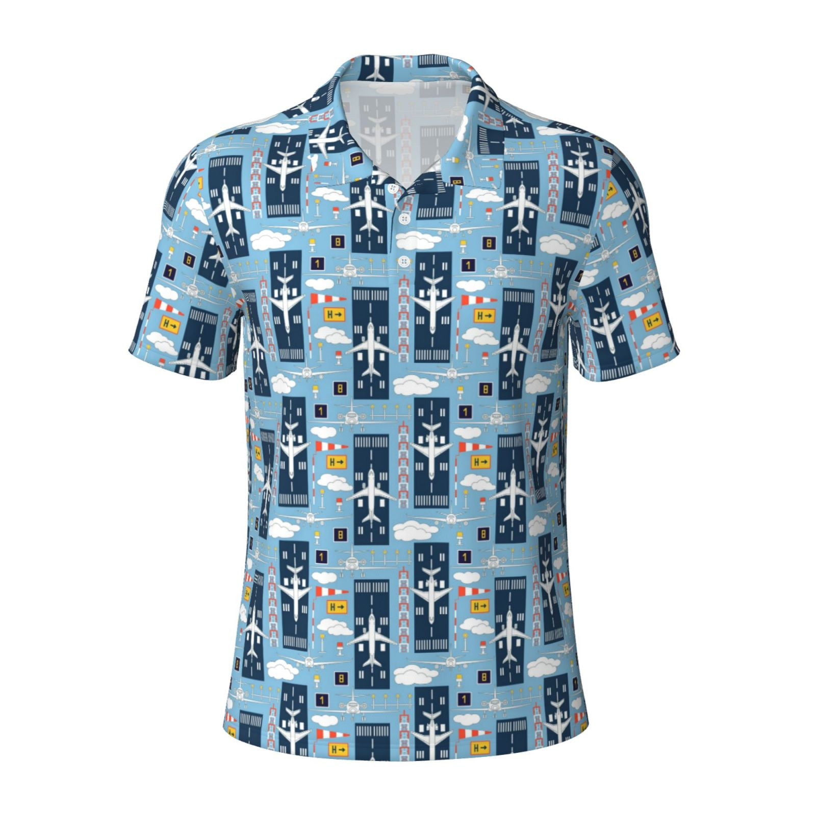 Xecao Airplanes and Aviation Signs for Mens' Casual Short Sleeve Button ...