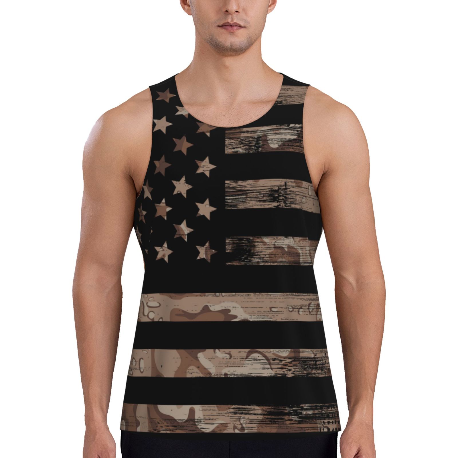 Xecao American Flag with Desert Camouflage Men's Tank Top Workout Quick ...