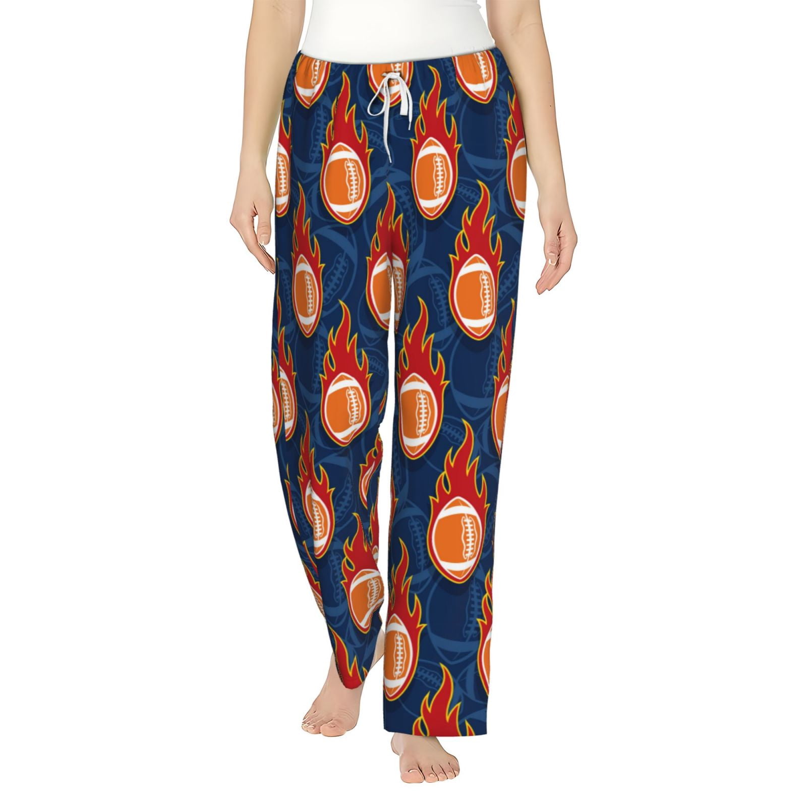 Xecao American Football and Fire Flames Women's Straight Lounge Pajama ...
