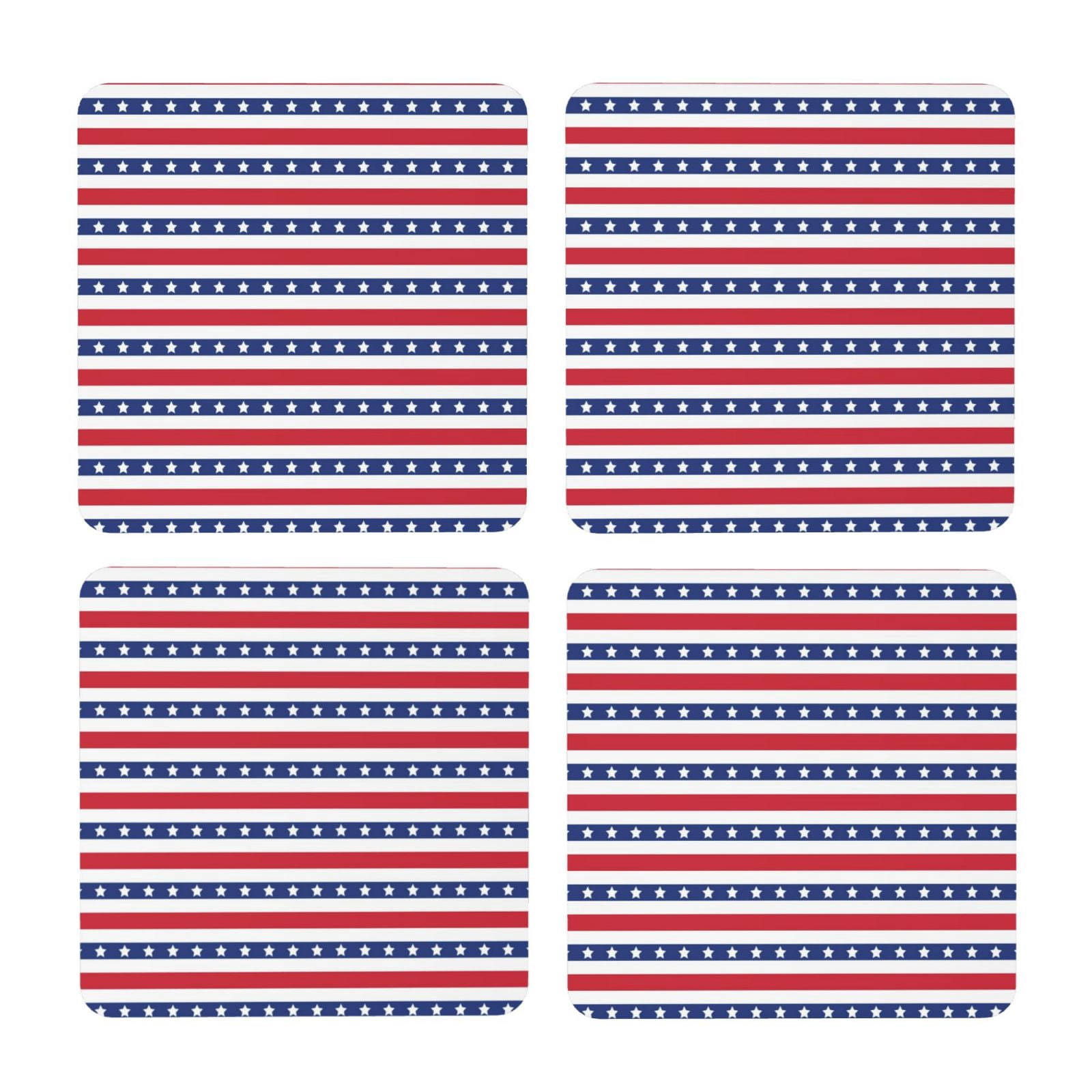 Xecao American Patriotic Stars And Stripes for MDF Cork Coaster 4 Pcs ...