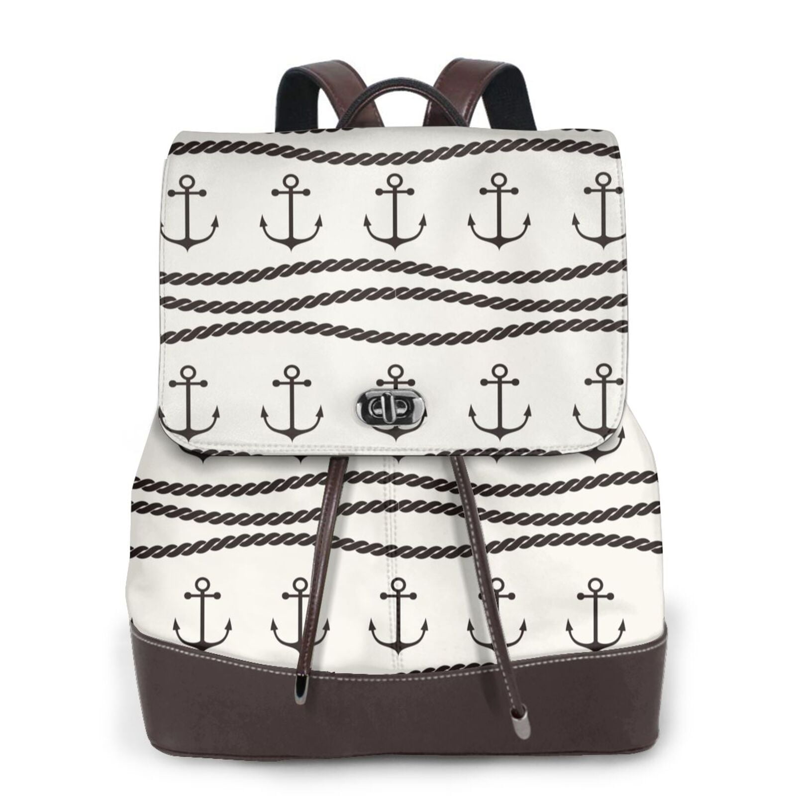 Xecao Anchors and Ropes Print Large Backpack Soft Leather for Women ...