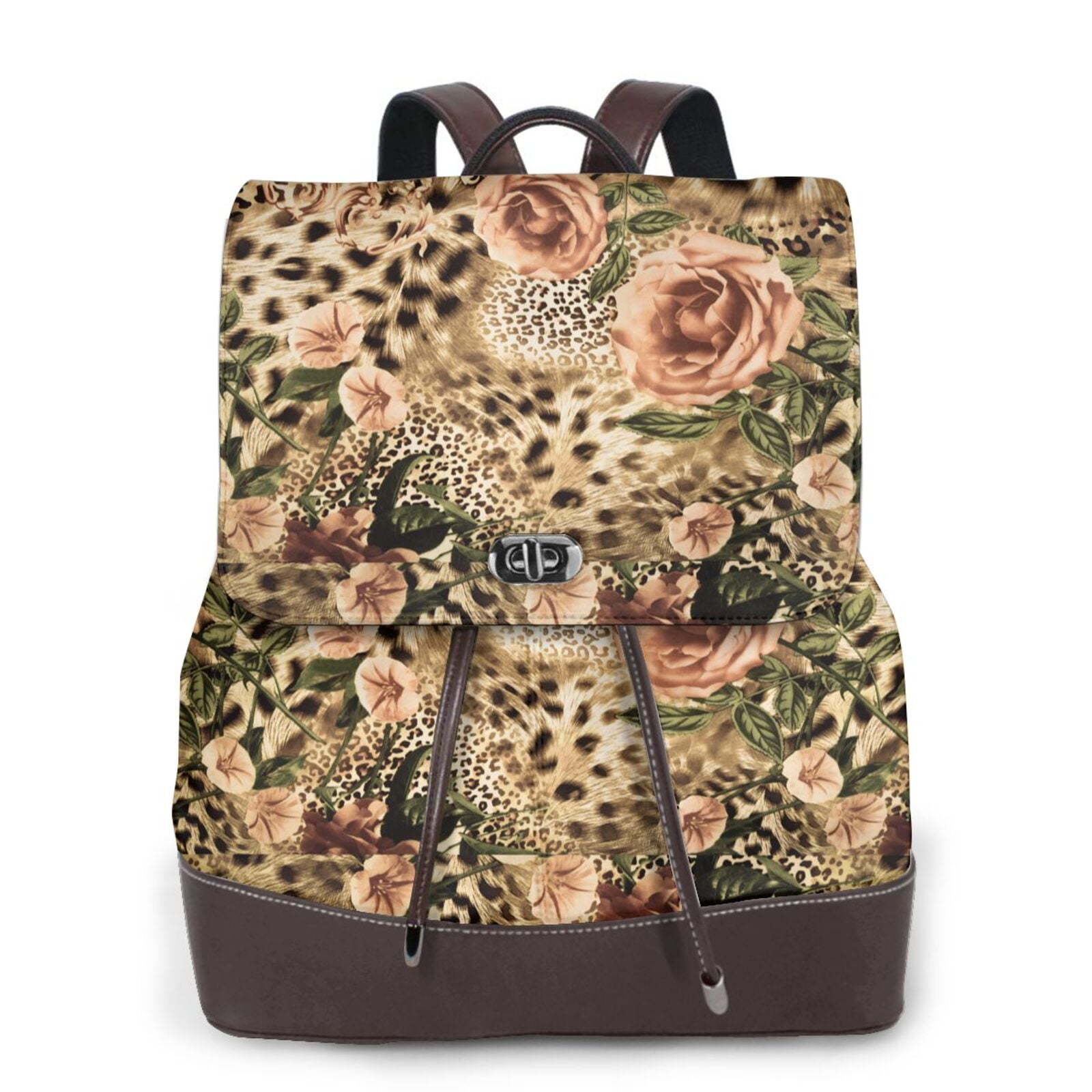 Xecao Animal Leopard Print Large Backpack Soft Leather for Women Travel ...