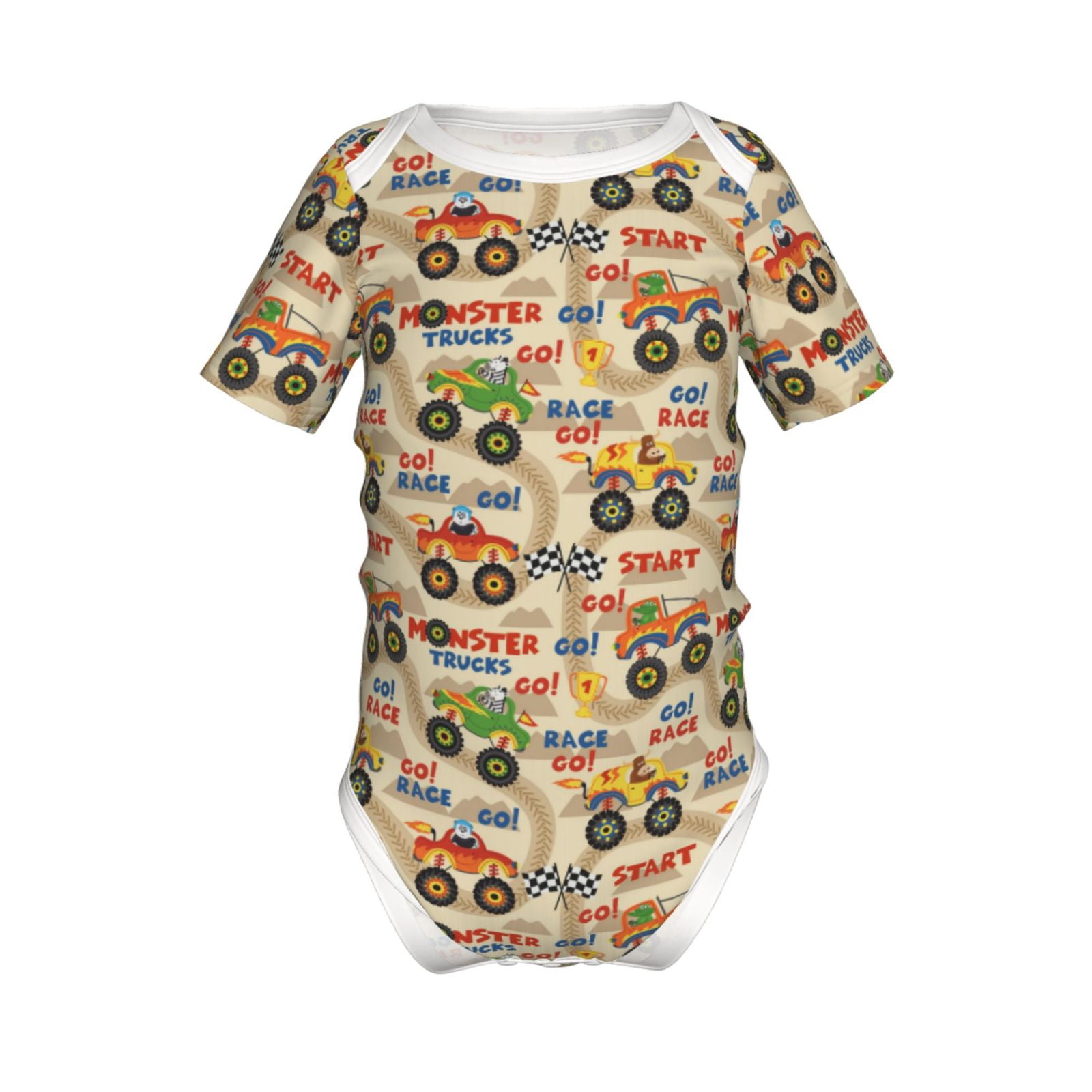 Xecao Animal Truck Pattern Baby Climbing Bodysuit Short Sleeve Onesie ...