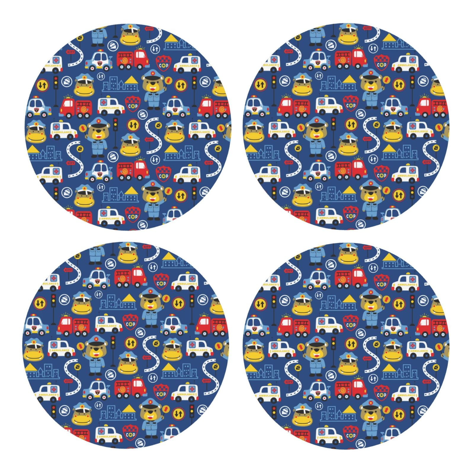 Xecao Animals Rescue Team for MDF Cork Coaster 4 Pcs,Drink Coasters ...