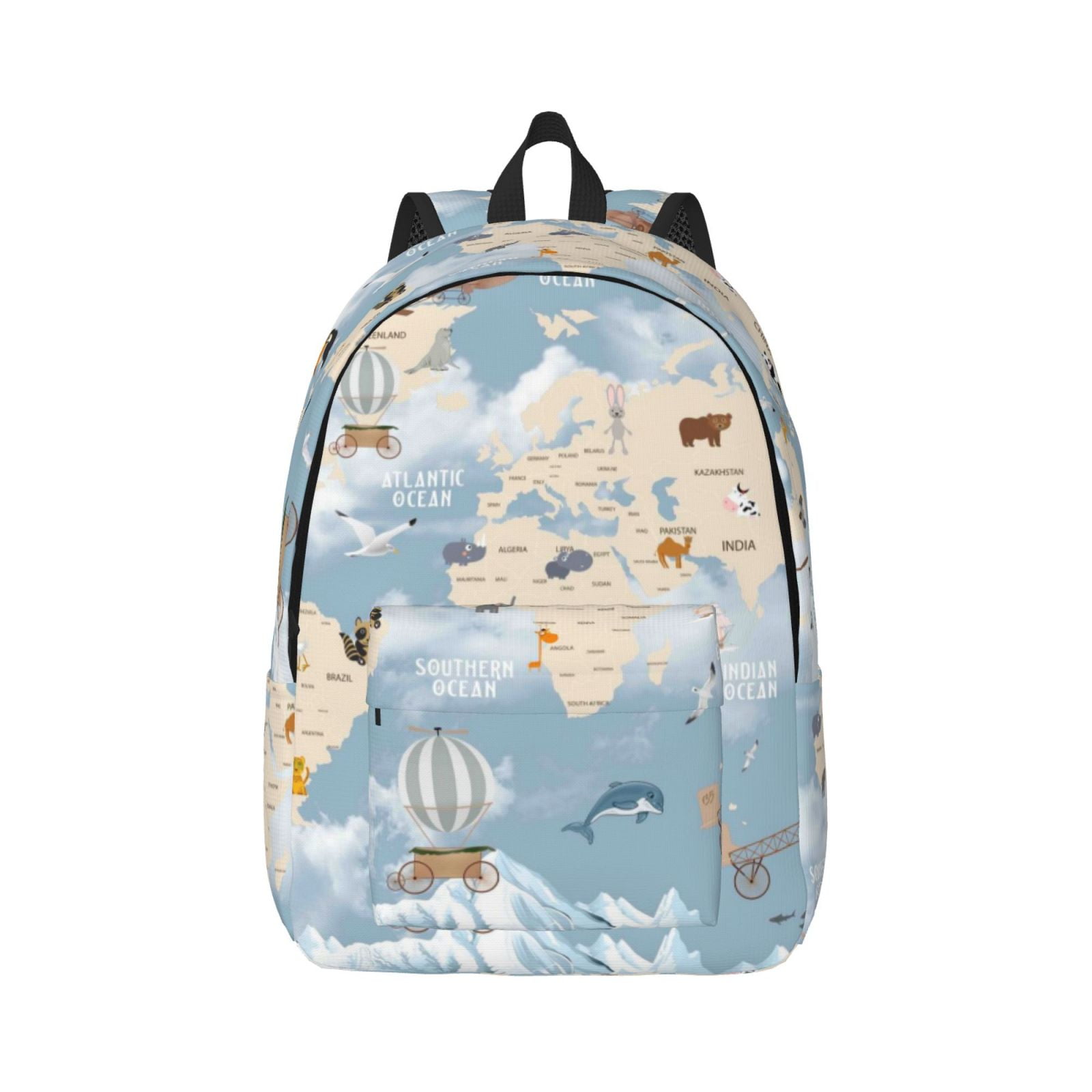 Xecao Animals Travel World Map for Canvas College Laptop Backpack ...