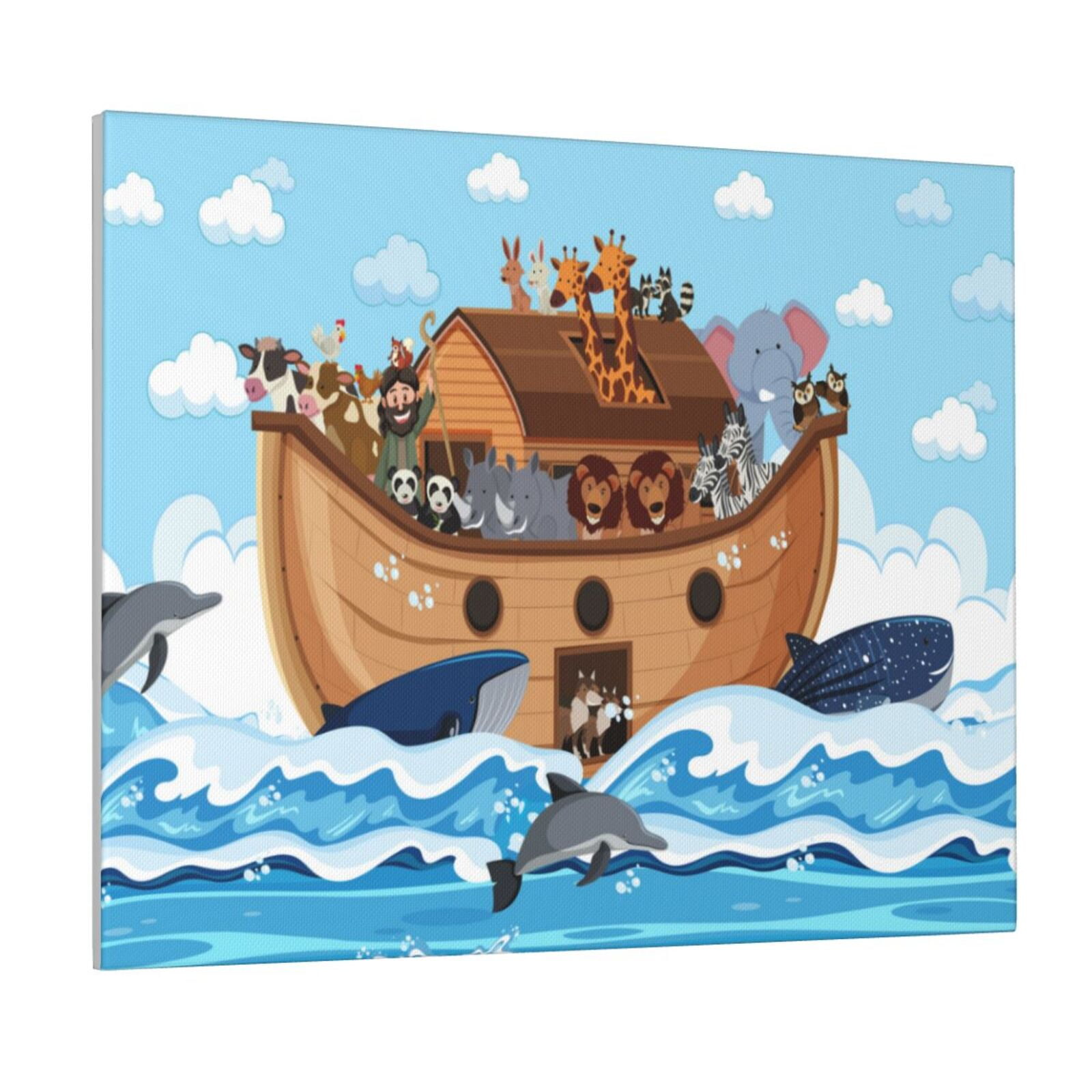 Xecao Animals on Noah's Ark for Waterproof Framed Canvas Art - Modern Home Decor with Real Wood ...