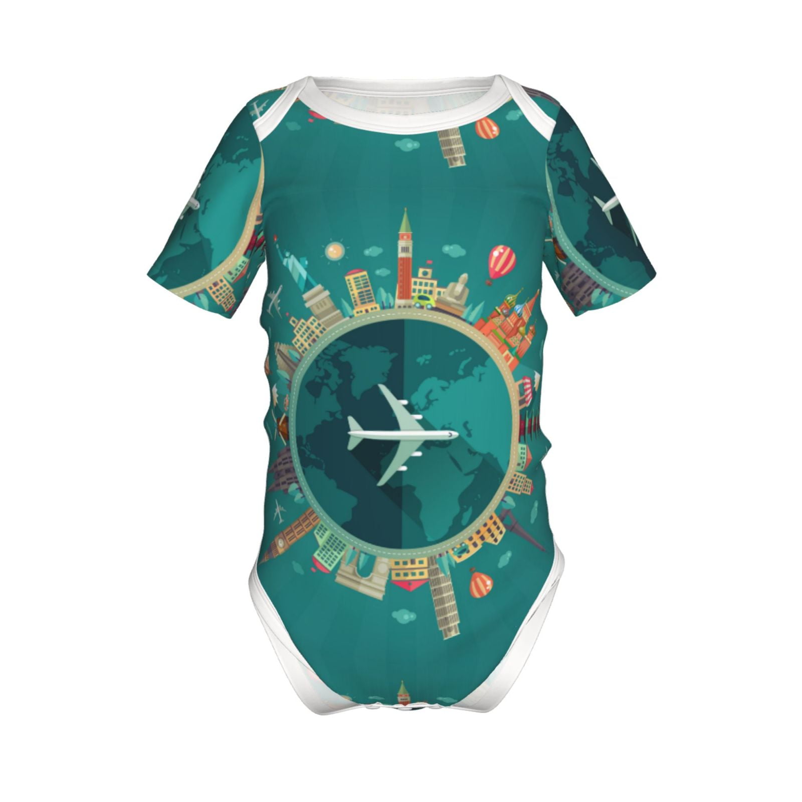 Xecao Around The Planet Pattern Baby Climbing Bodysuit Short Sleeve ...