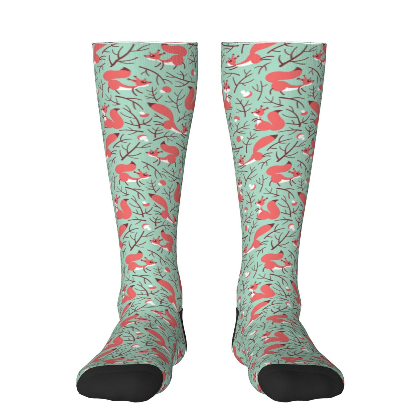 Xecao Autumn Branches Fox and Mushrooms Print Compression Socks for ...