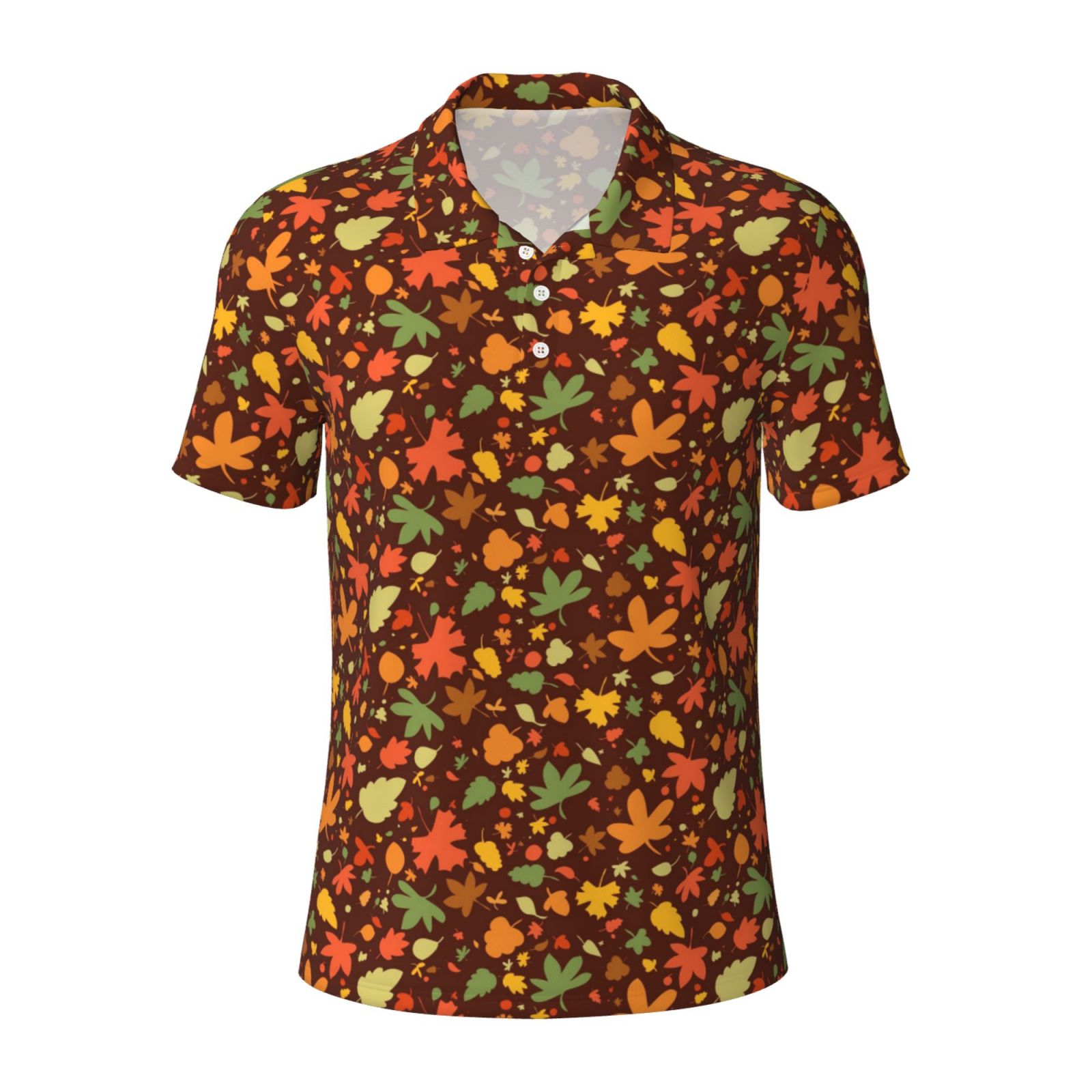 Xecao Autumn Leaves for Mens' Casual Short Sleeve Button-Down Polo ...