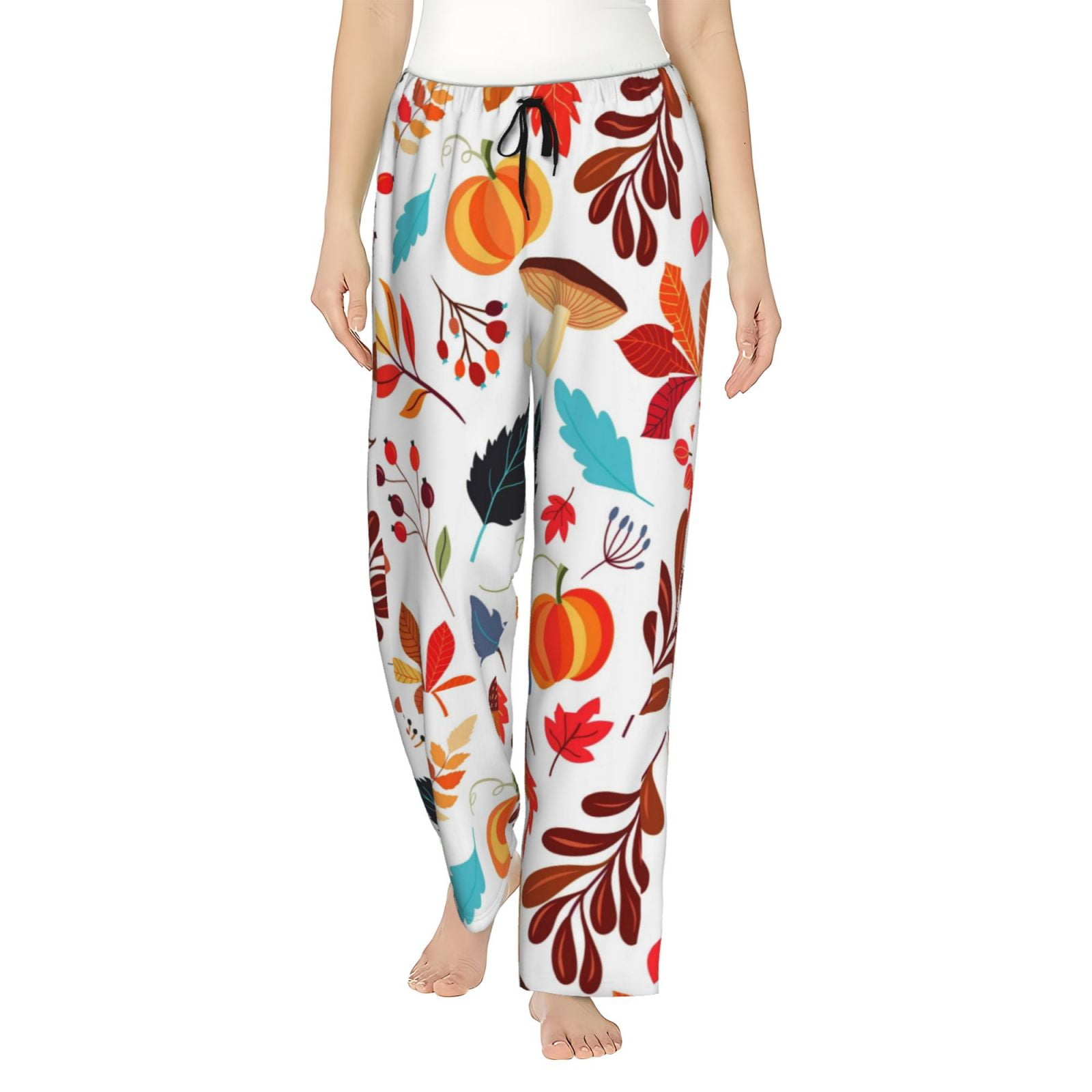 Xecao Autumn Pumpkins Fall Leaves Women's Straight Lounge Pajama Pants ...