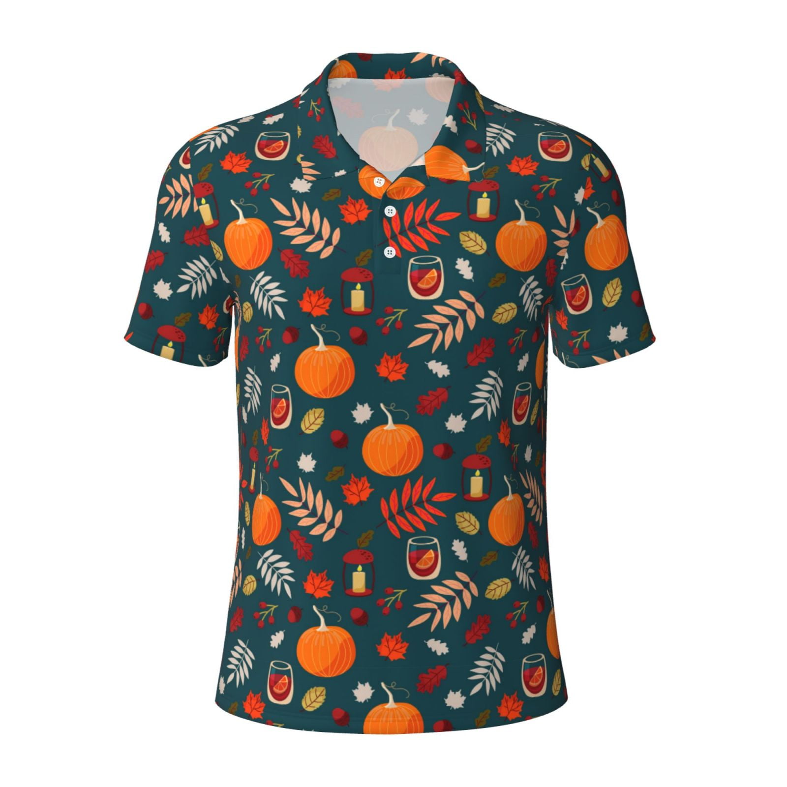 Xecao Autumn with Pumpkins for Mens' Casual Short Sleeve Button-Down ...