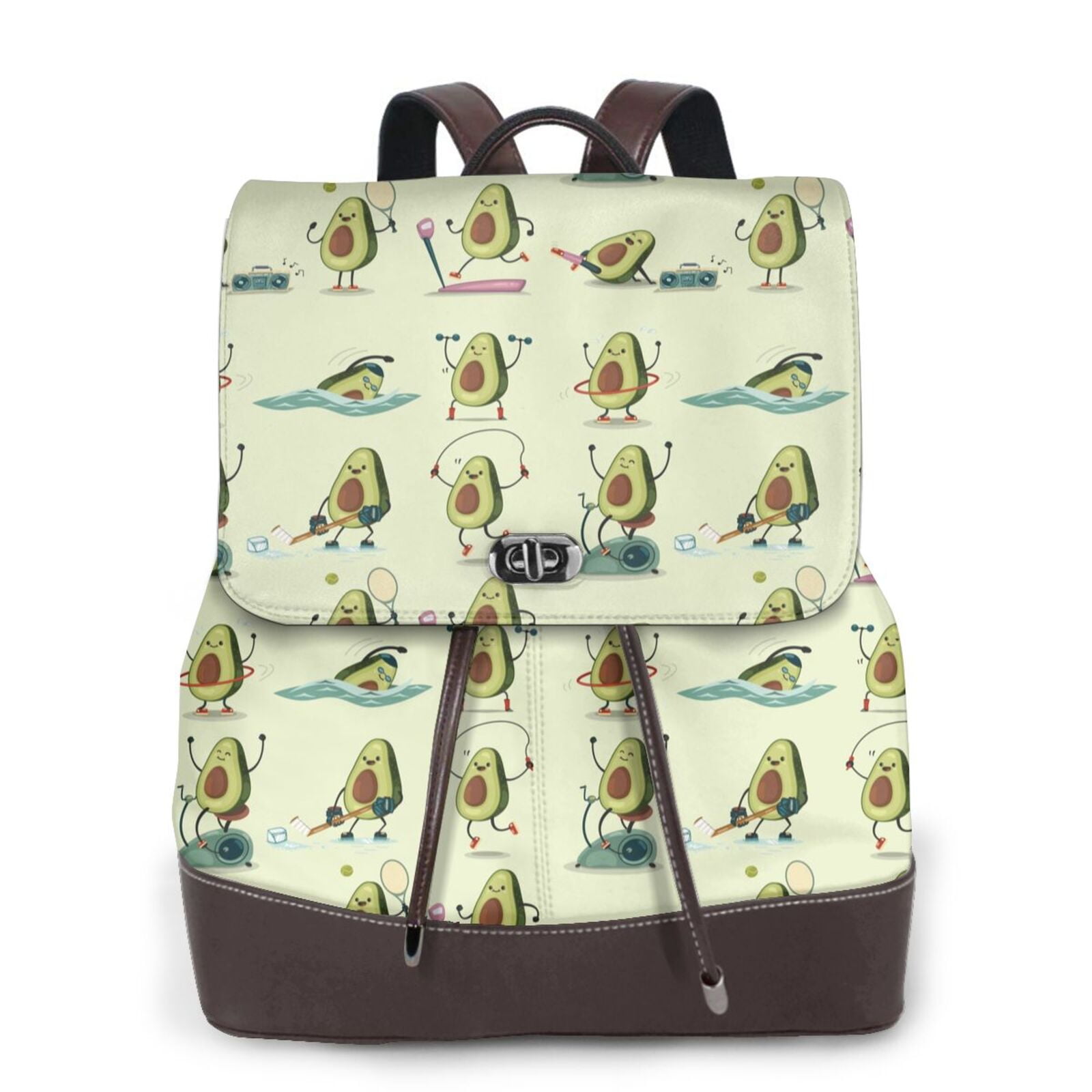 Xecao Avocado for Exercise Print Large Backpack Soft Leather for Women ...