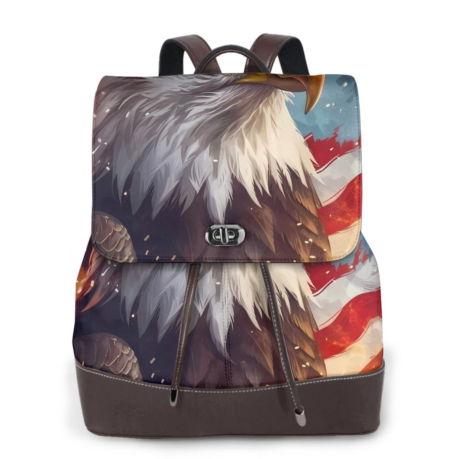 Xecao Bald Eagle Pilot Print Large Backpack Soft Leather for Women ...