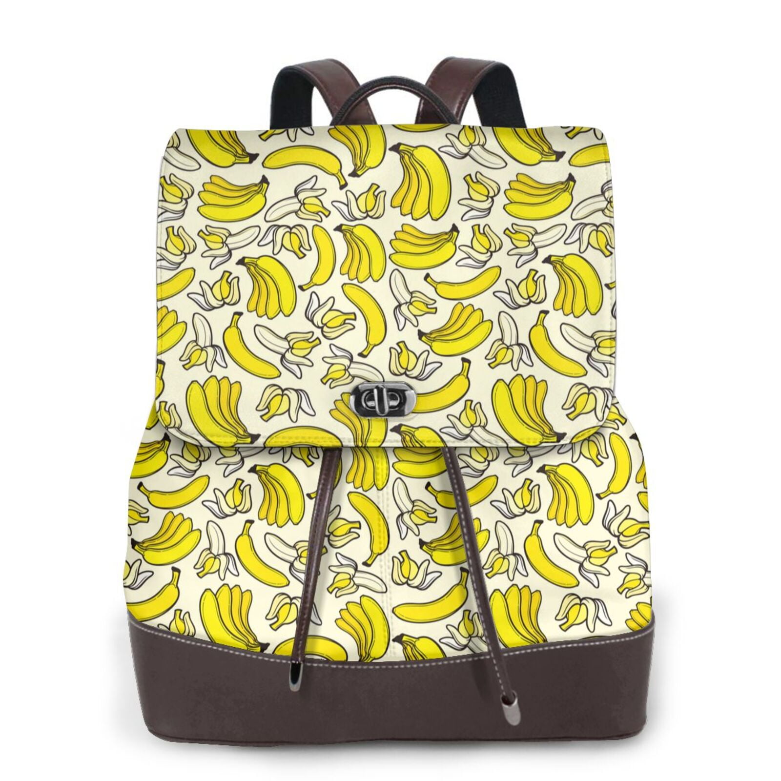 Xecao Banana Print Large Backpack Soft Leather for Women Travel with ...