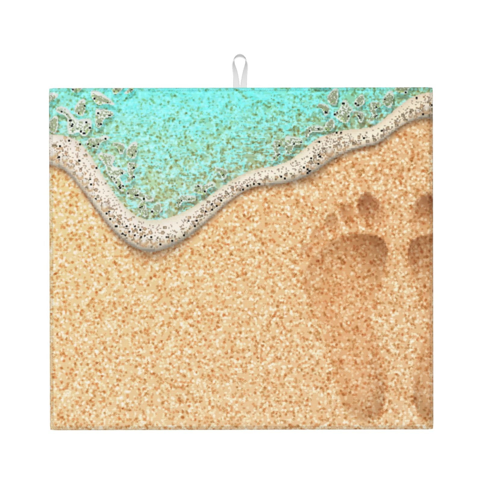 Xecao Beach Footprint Print Dish Drying Mat for Kitchen Counter ...