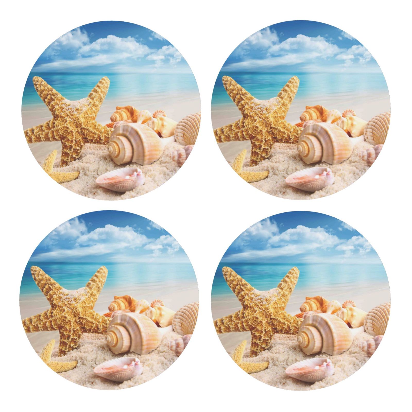 Xecao Beach Starfish Shell for MDF Cork Coaster 4 Pcs,Drink Coasters ...