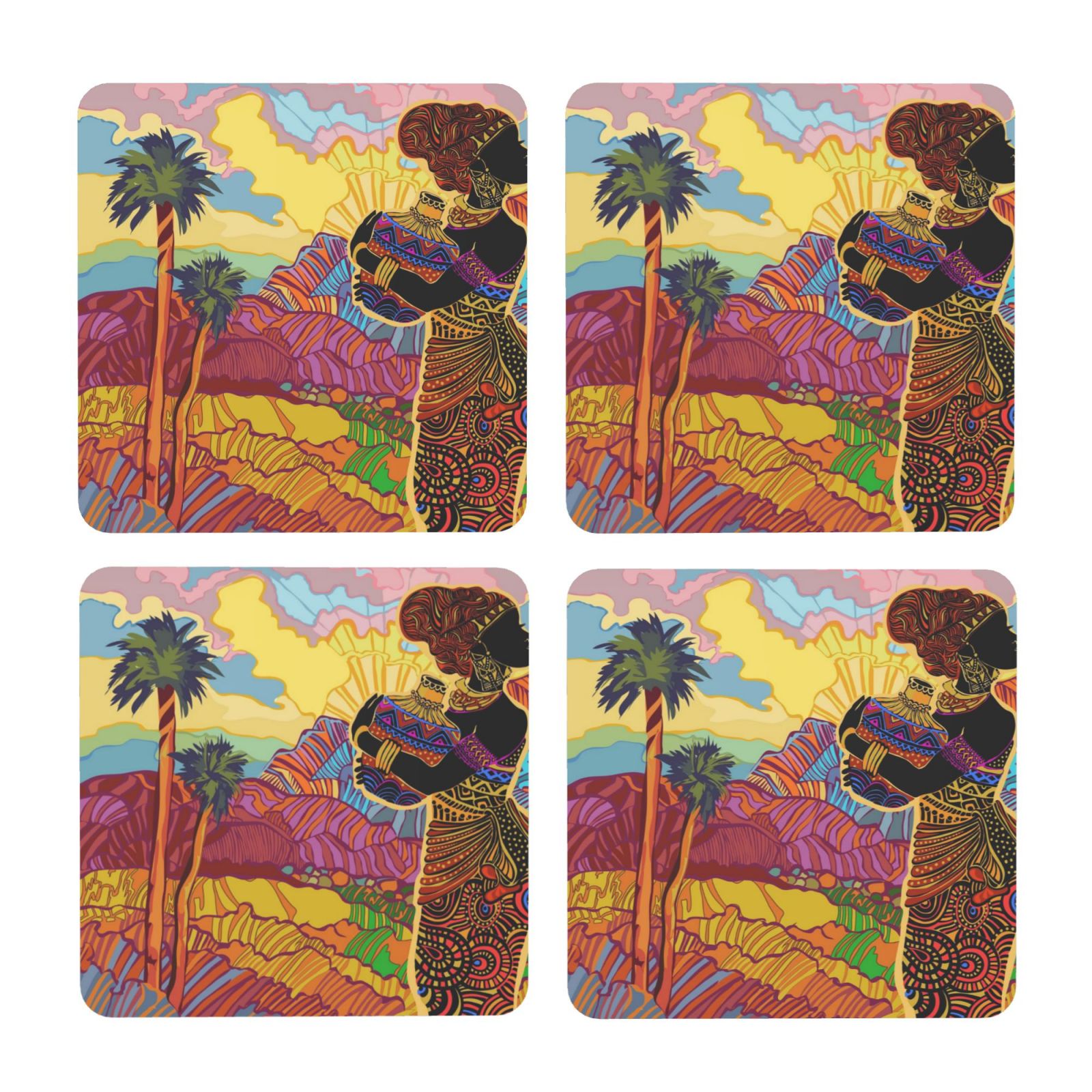 Xecao Beautiful African Woman for MDF Cork Coaster 4 Pcs,Drink Coasters ...