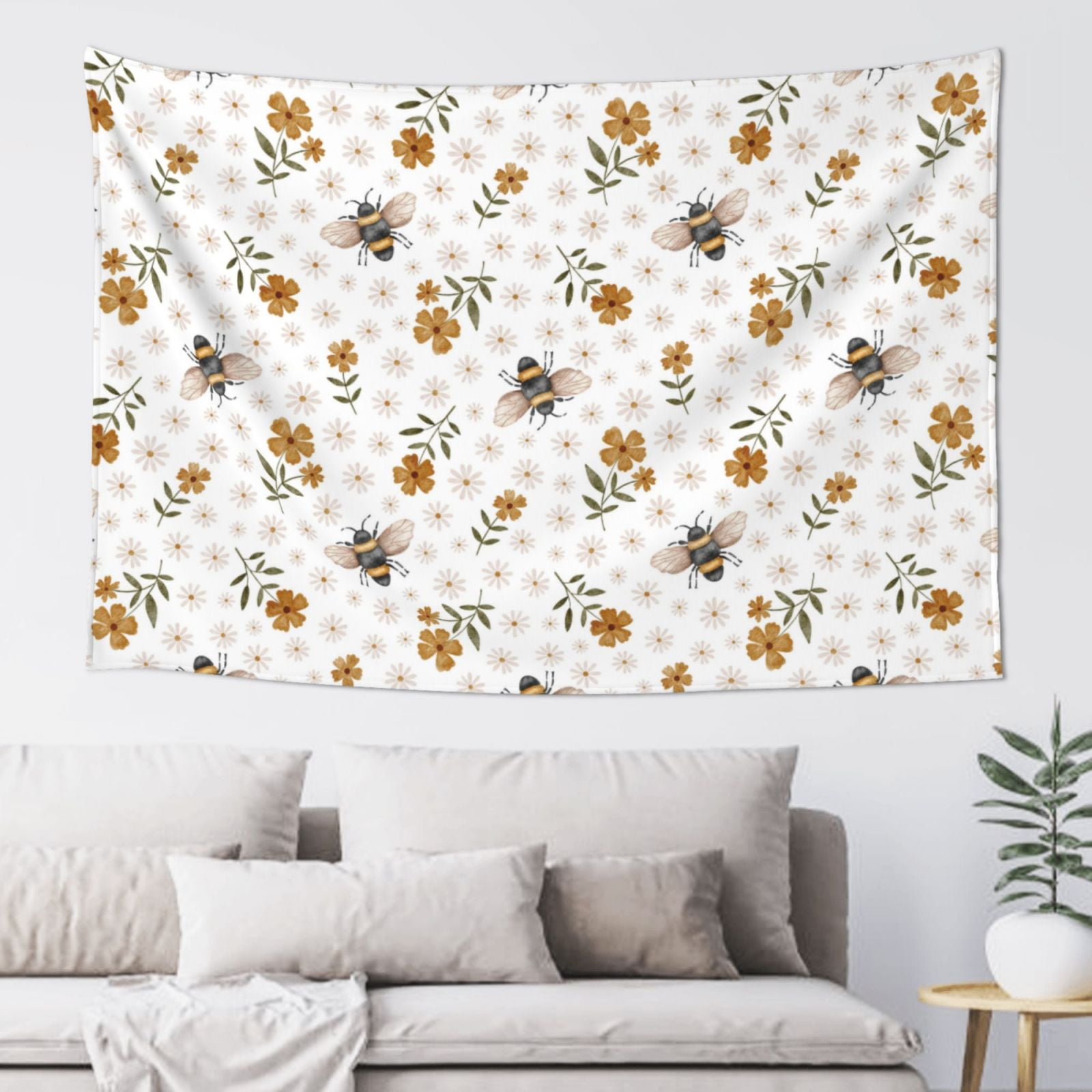 Xecao Bees And Flowers Print Tapestry, Wall Hanging Room Funny Decor ...