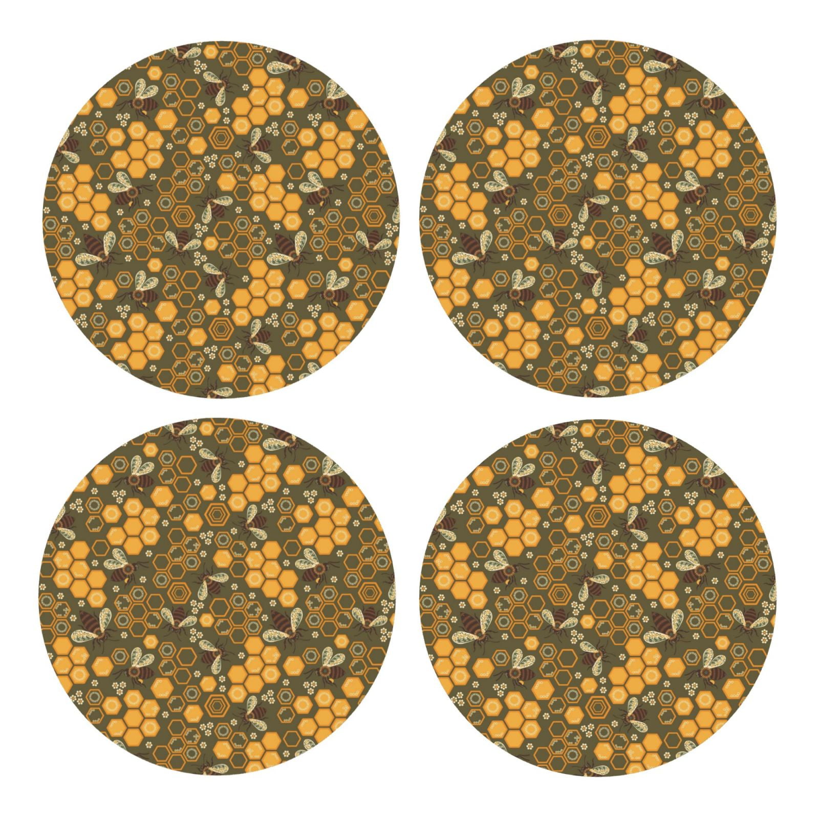 Xecao Bees and Honeycombs for MDF Cork Coaster 4 Pcs,Drink Coasters ...