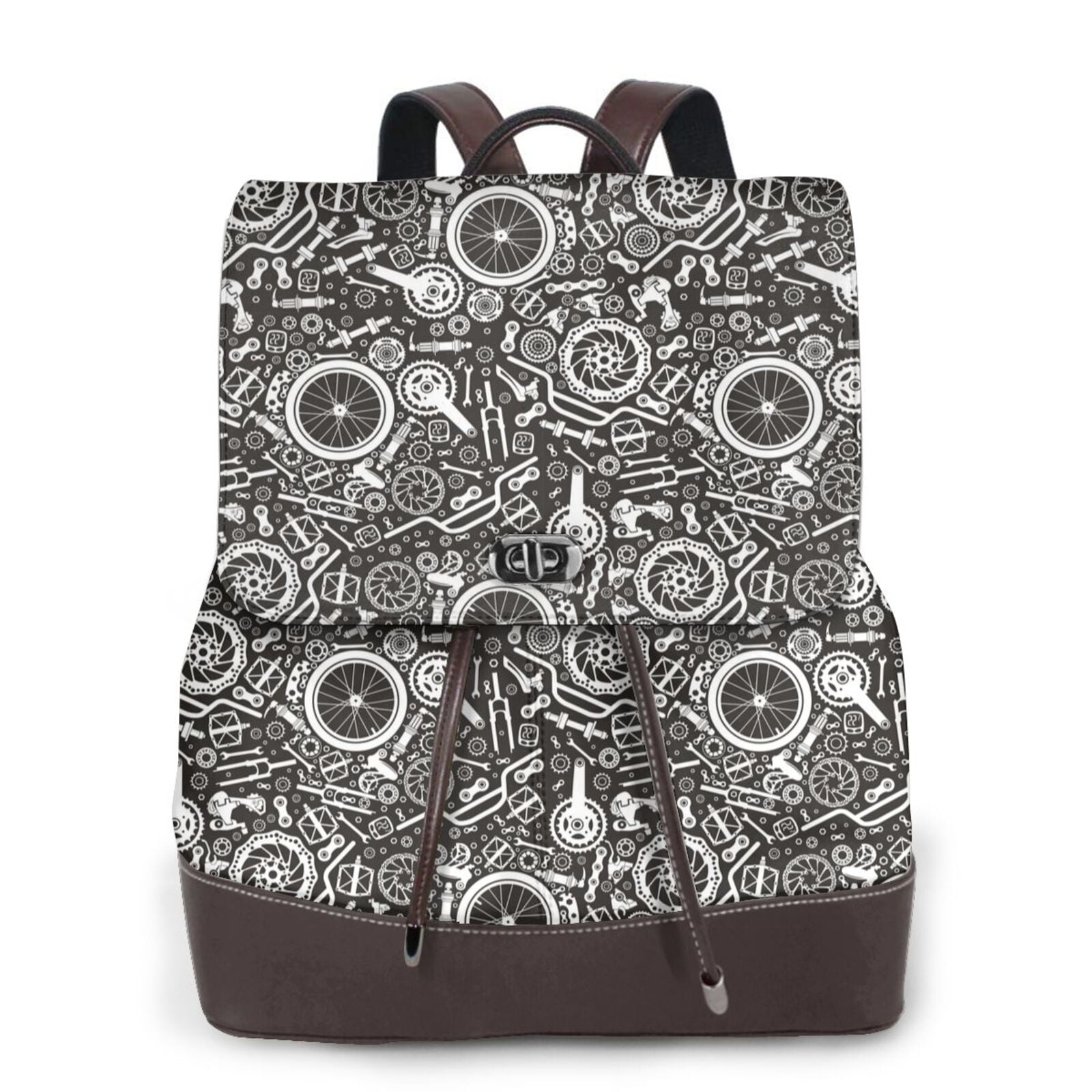 Xecao Bicycles Parts Print Large Backpack Soft Leather for Women Travel ...