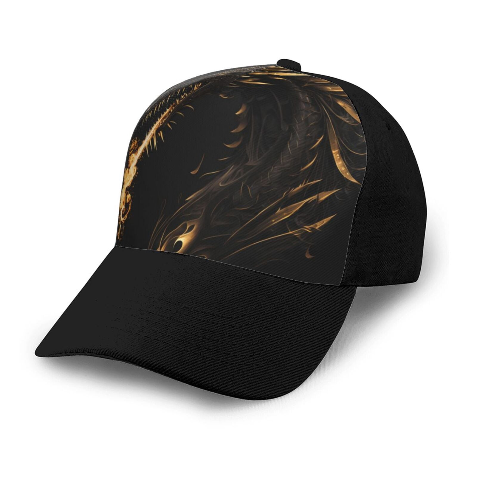 Xecao Black And Gold Fire Dragon print unisex vintage washed baseball ...