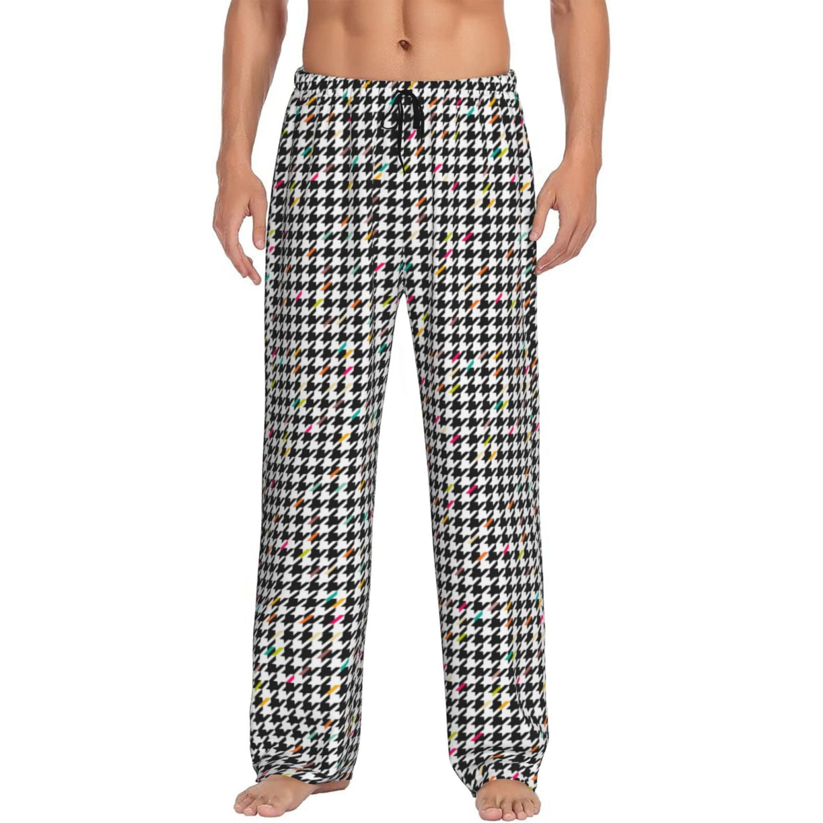 Xecao Black And White Houndstooth Print Men's Straight Lounge Pajama Pants - The Ultimate in ...