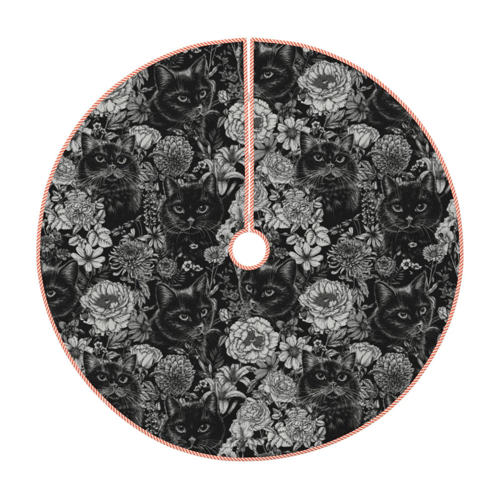 Xecao Black Cats In A Garden Pattern Christmas Tree Skirt Holiday Part ...