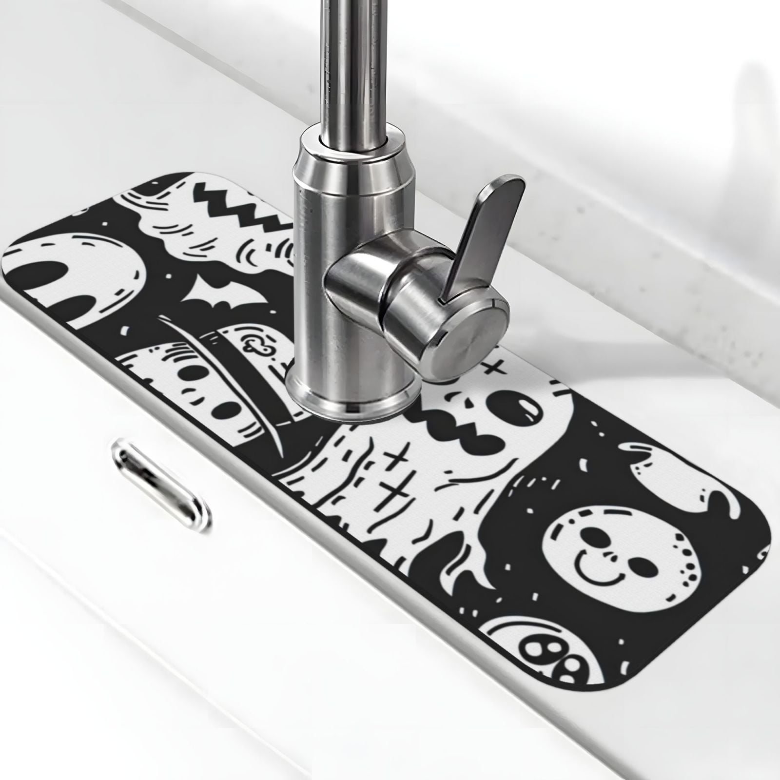 Xecao Black White Spooky Ghosts for Kitchen Sink Splash Guard Faucet ...
