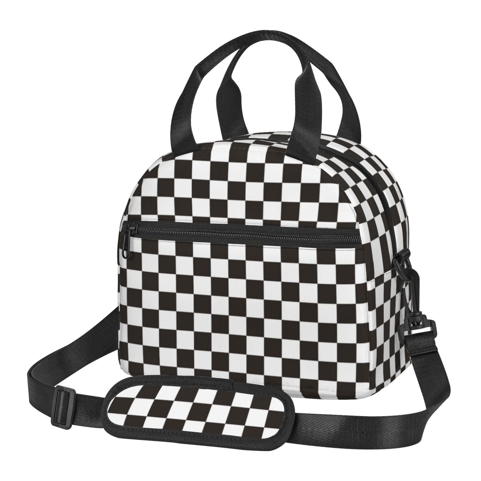 Xecao Black and White Checkerboard Print Insulated Lunch Box, Lunch ...