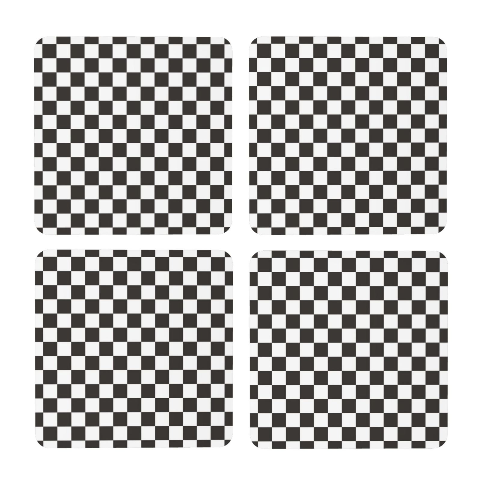 Xecao Black and White Checkerboard for MDF Cork Coaster 4 Pcs,Drink ...