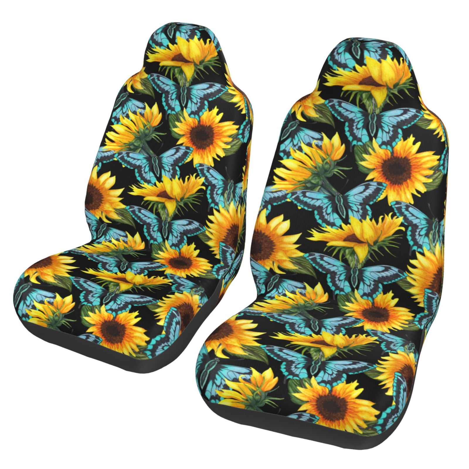 Xecao Blue Batterflies Sunflower Print Car Seat Cover in That Fits Most ...