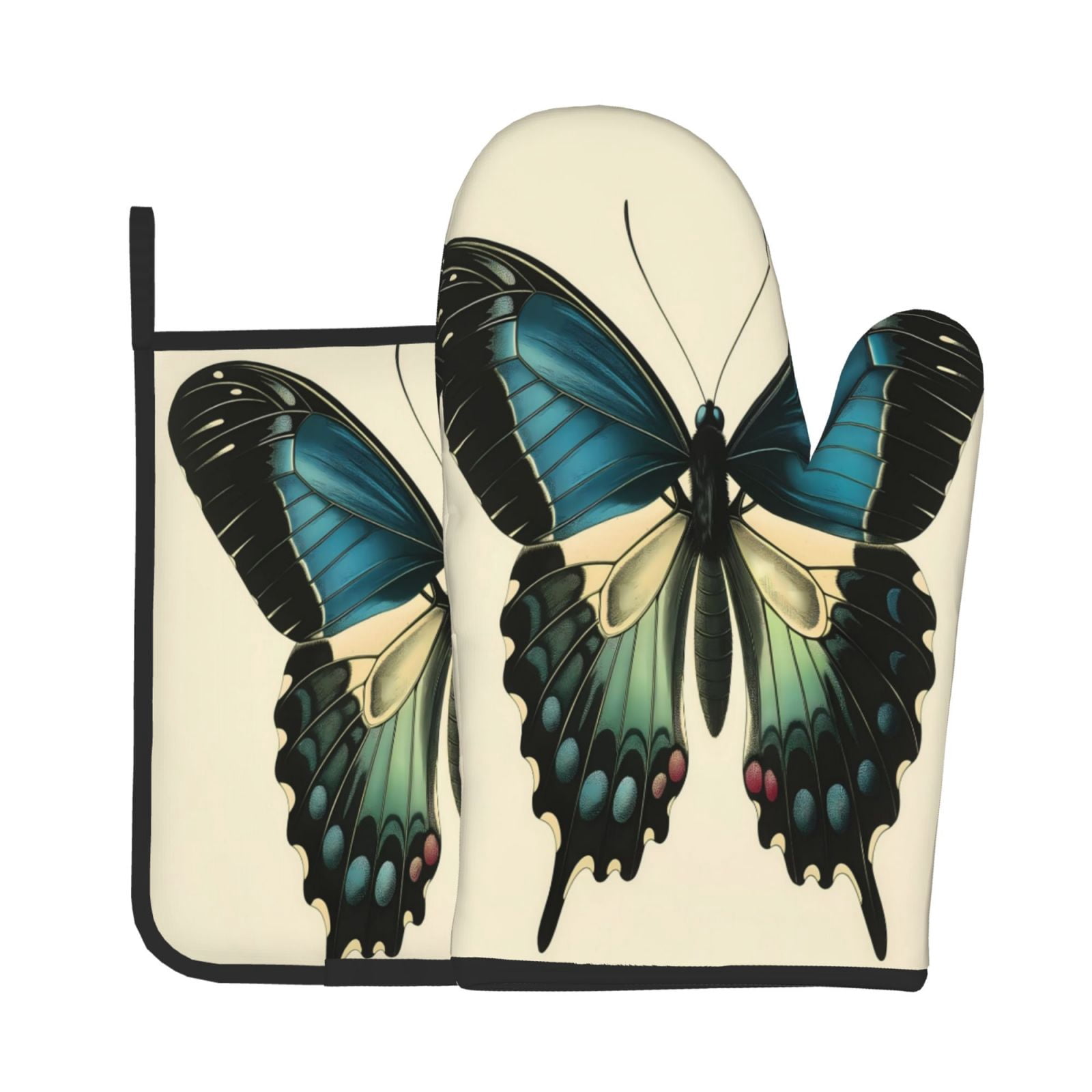 Xecao Blue Black Butterfly Art Pattern Oven Mitts and Pot Holders Sets ...
