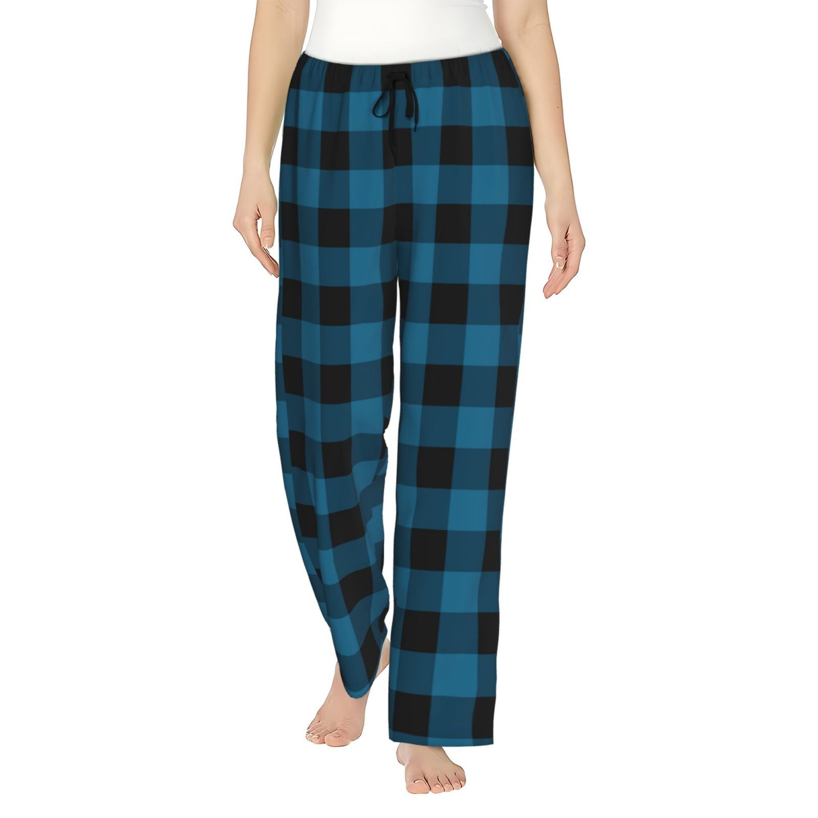 Xecao Blue Black Plaid Women's Straight Lounge Pajama Pants: The ...