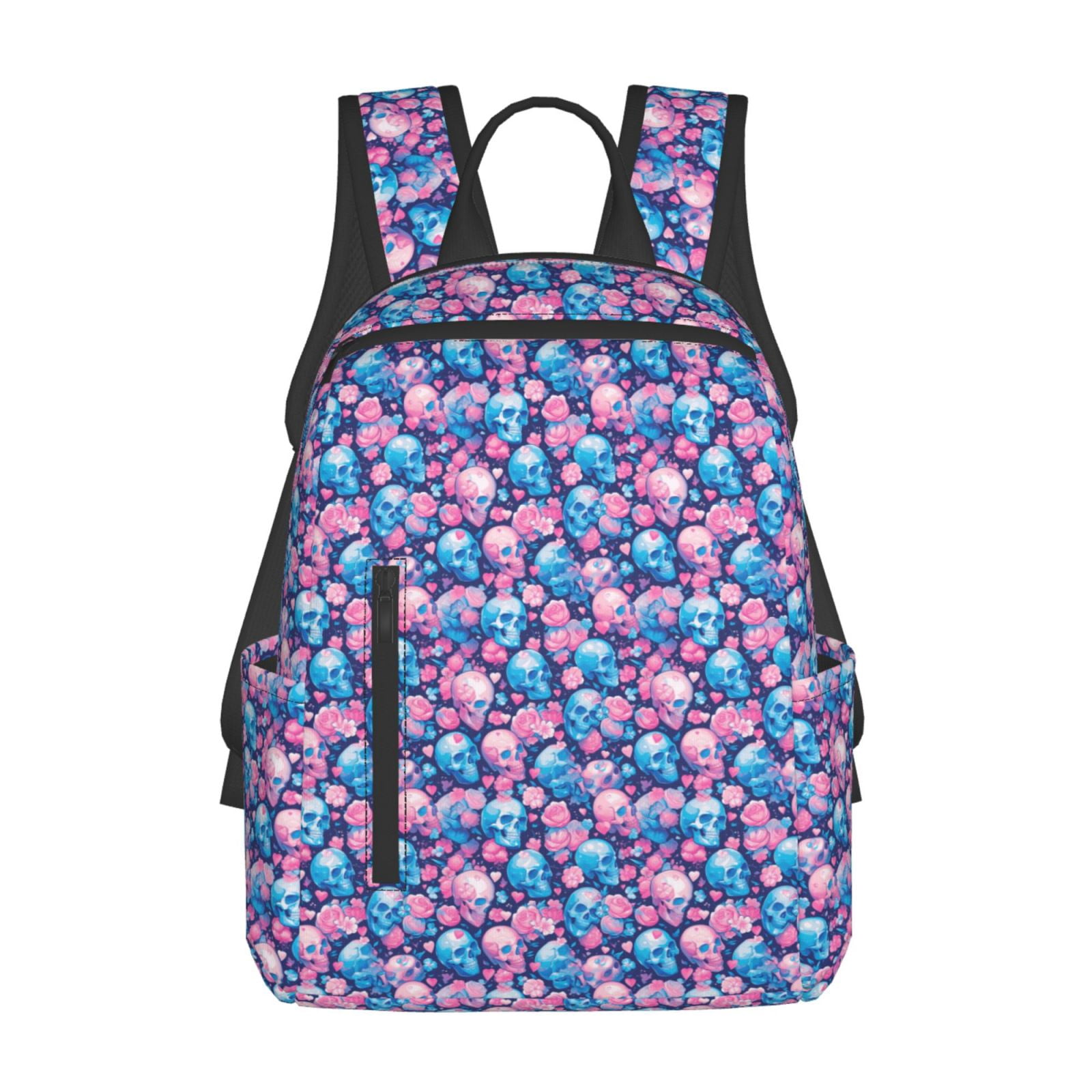 Xecao Blue Flower Skull print Backpack For women men Aesthetic ...