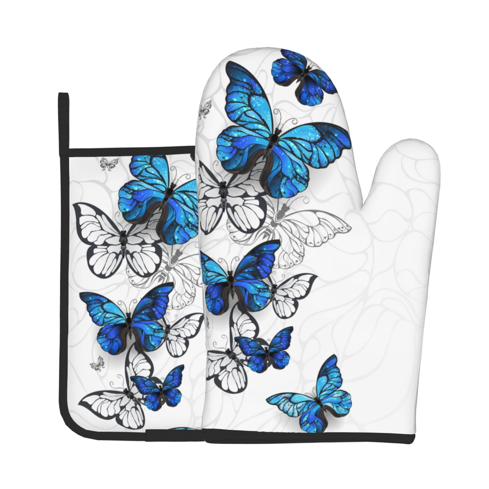 Xecao Blue Flying Butterflies Pattern Oven Mitts and Pot Holders Sets ...