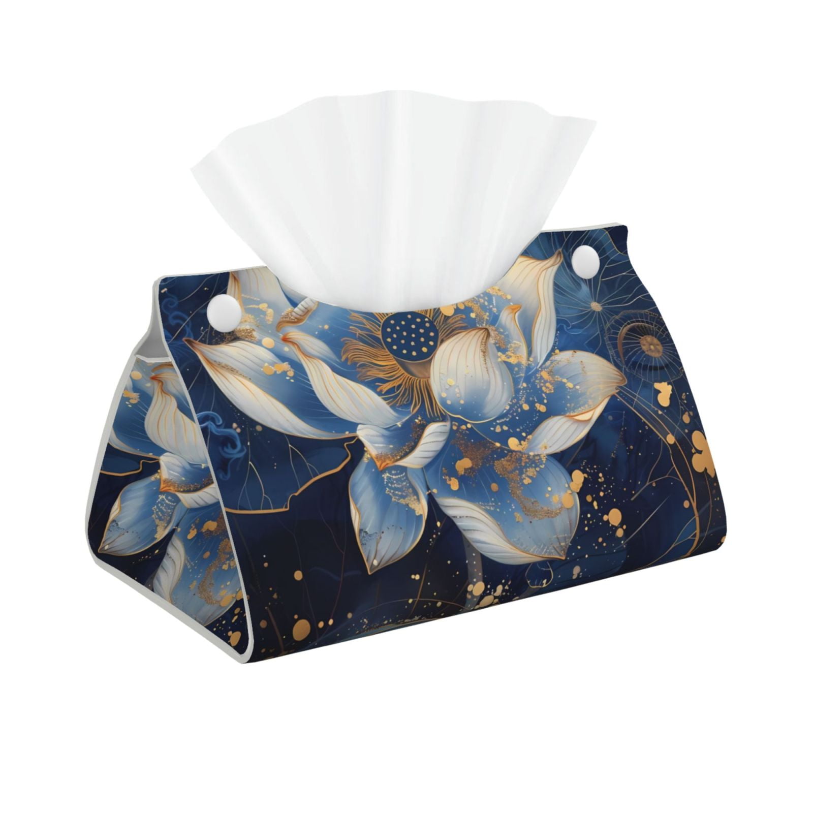 Xecao Blue Golden Dream Lotus Print Tissue Box Cover,Modern PVC Leather ...