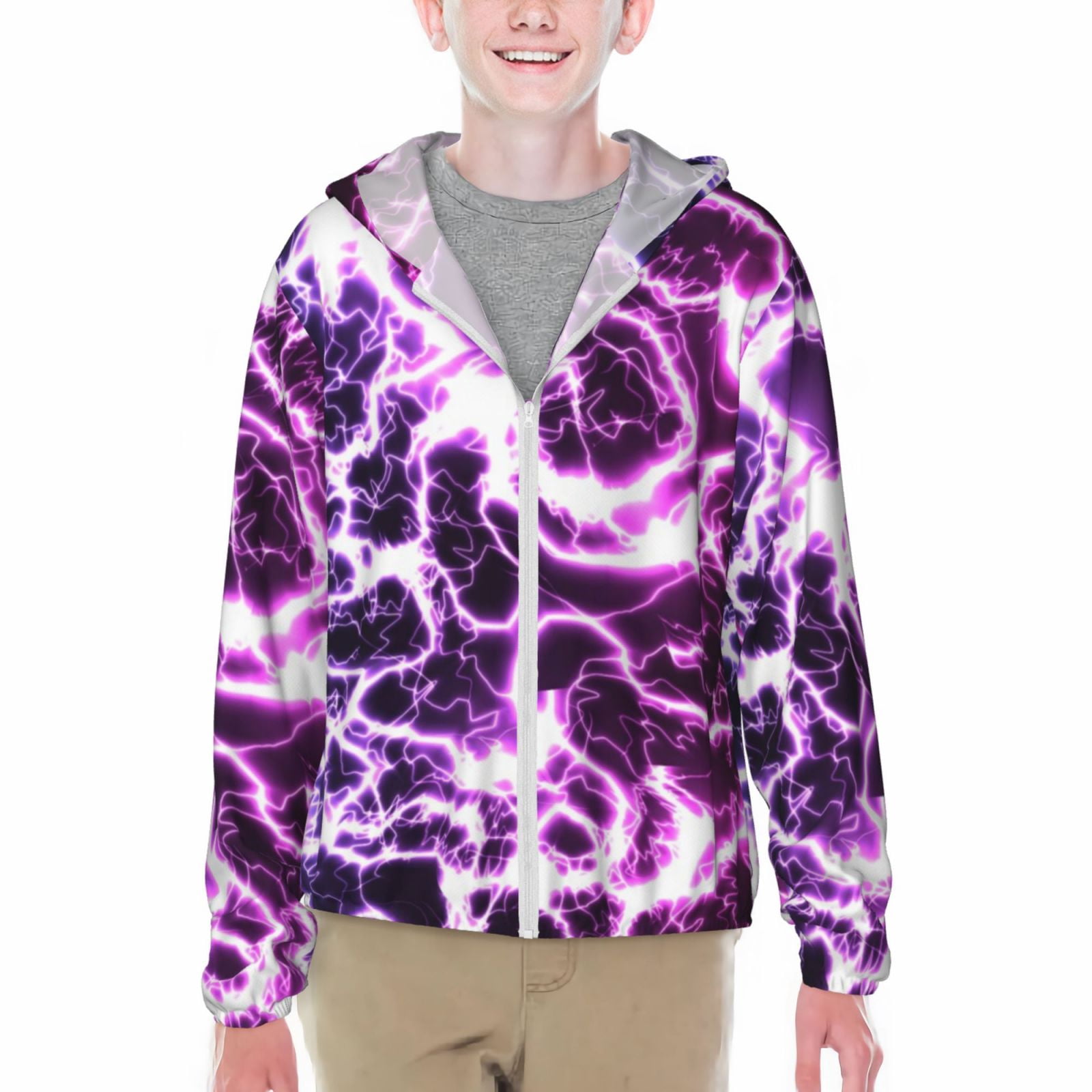 Xecao Blue Lightning Print Fishing Shirts for teenager Long Sleeve UV ...