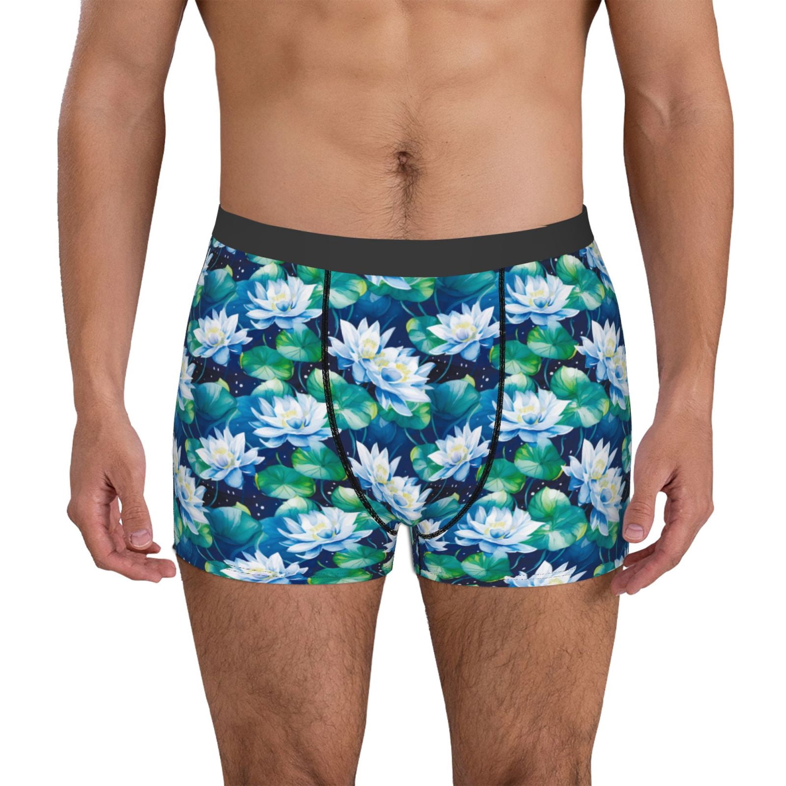 Xecao Blue Lotus Flower Print Men's Underwear Boxer Briefs,Breathable ...