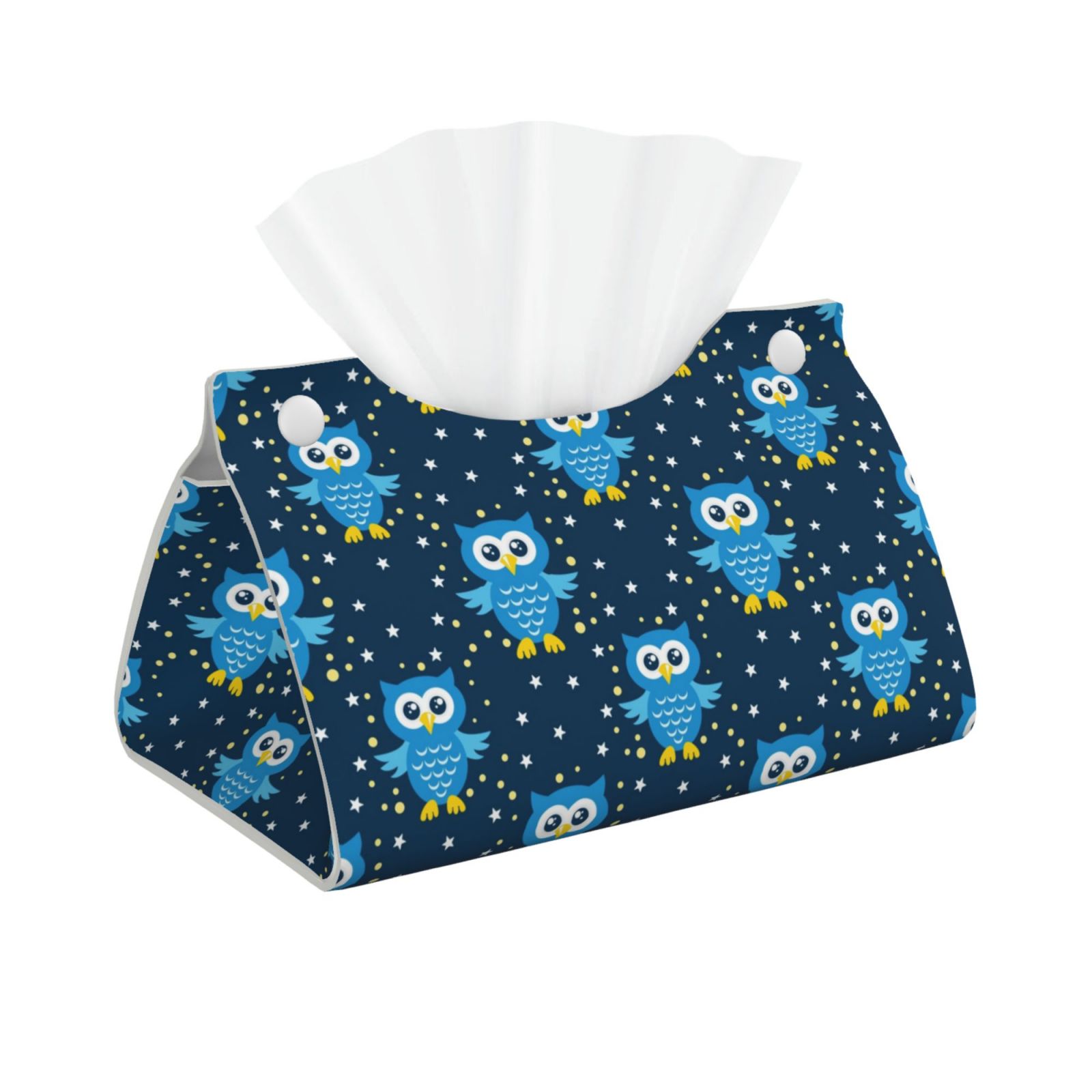 Xecao Blue Owl Print Tissue Box Cover,Modern PVC Leather Square Tissue ...