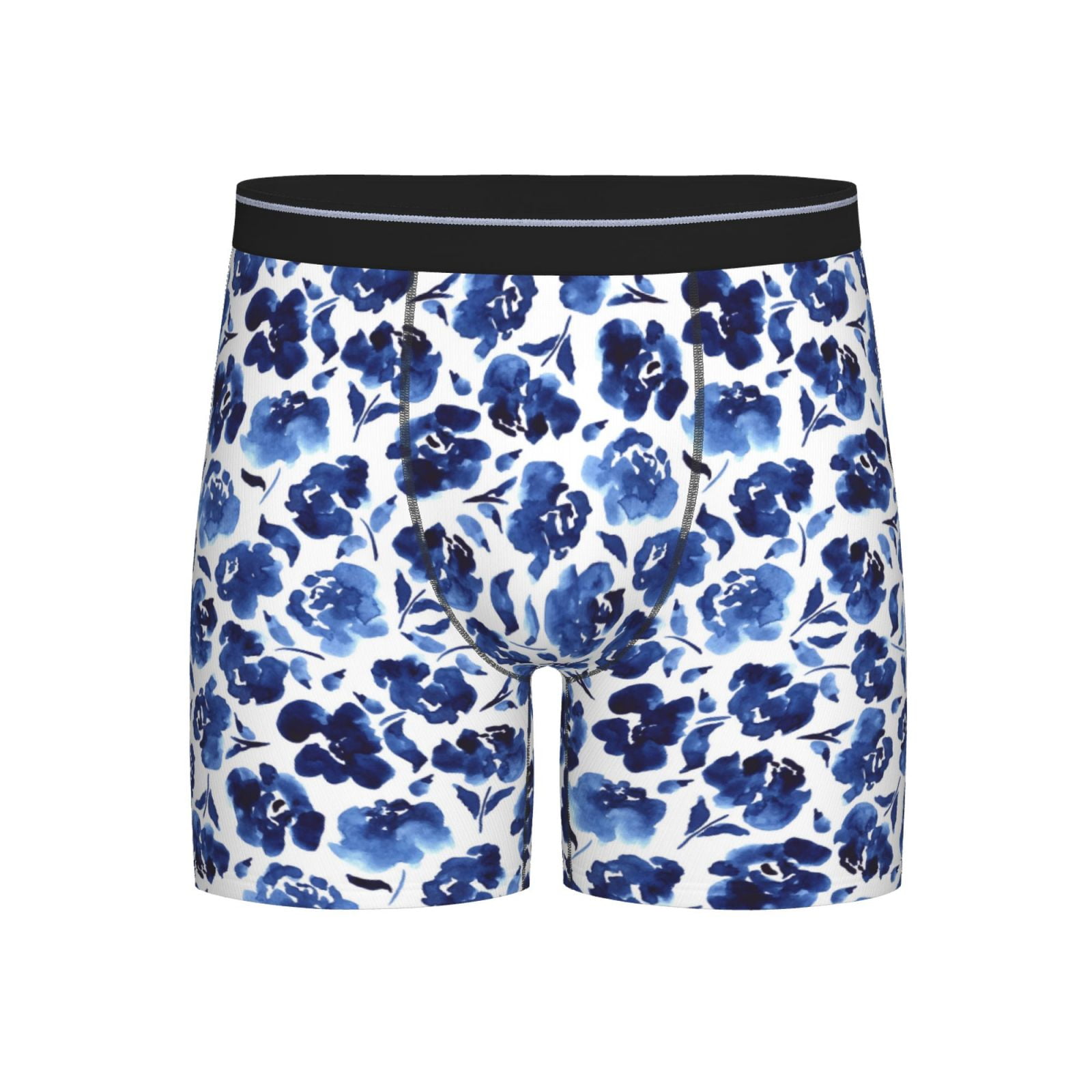 Xecao Blue Roses Print Boxer Briefs for Men's Stretch Moisture-Wicking ...