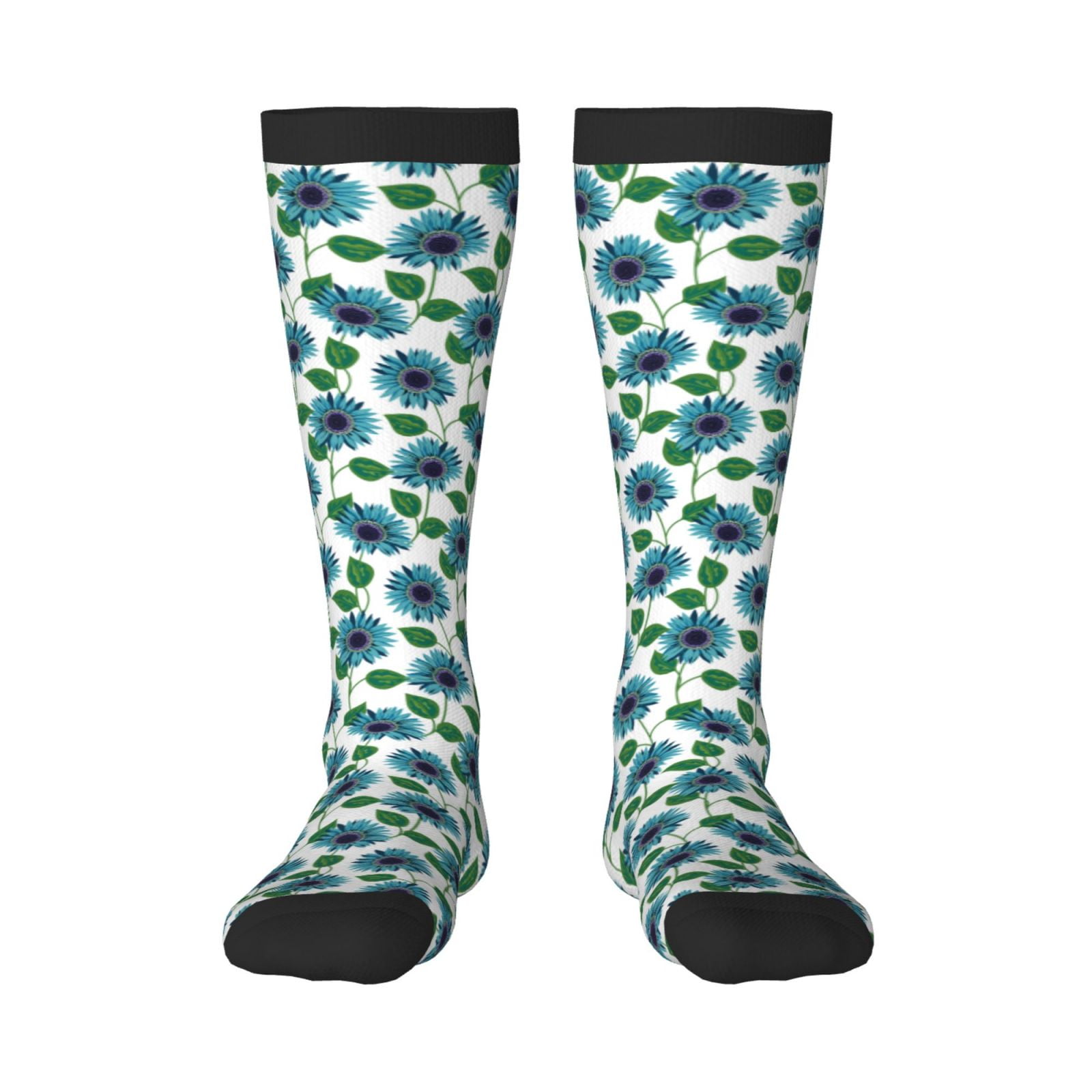 Xecao Blue Sunflowers print thigh-high socks, crafted for both men and ...