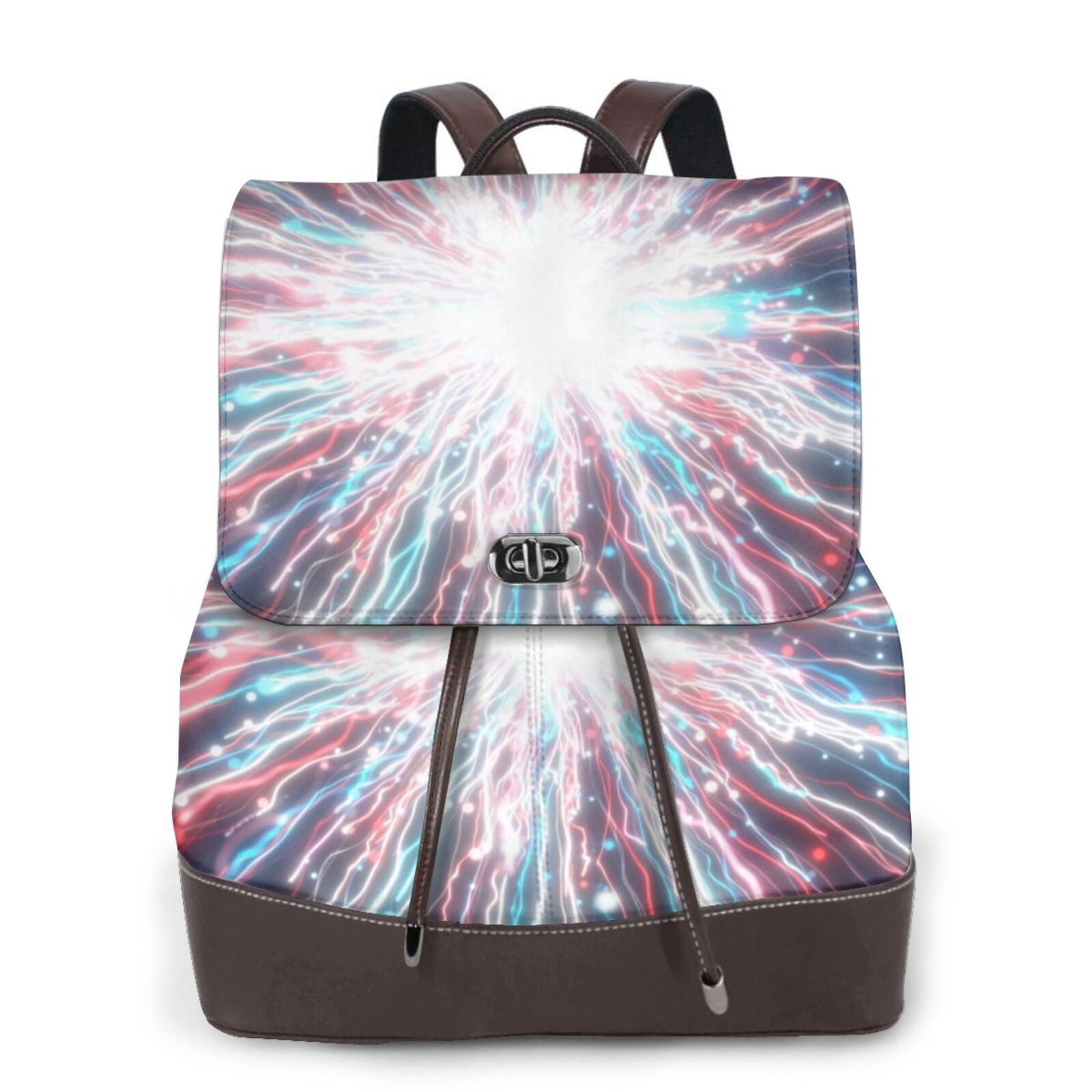 Xecao Blue Swirl Fireworks Print Large Backpack Soft Leather for Women ...