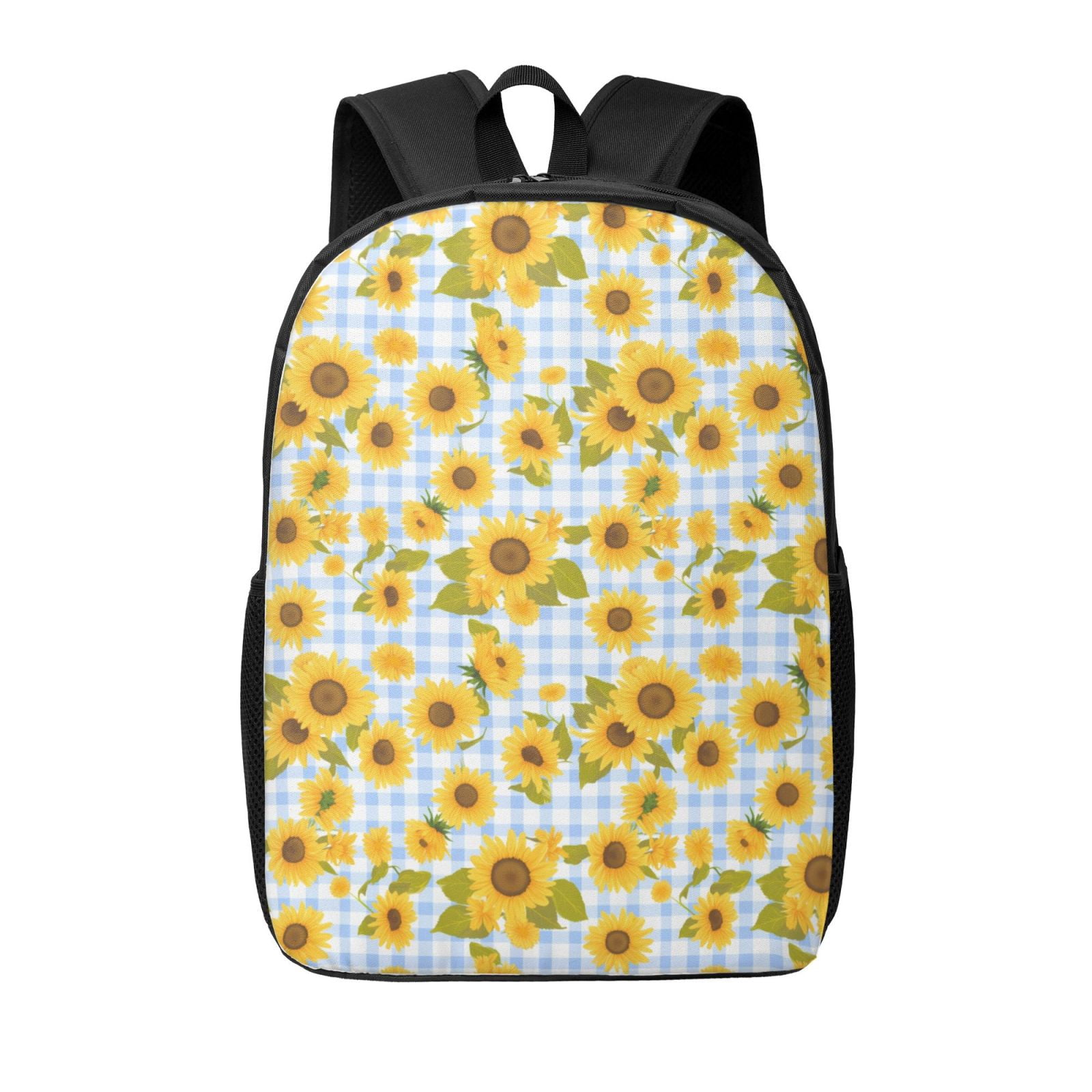 Xecao Blue White Plaid Sunflower print Travel Backpack, Large Computer ...