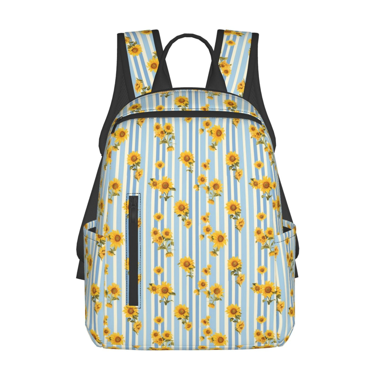Xecao Blue White Striped Sunflower print Backpack For women men ...