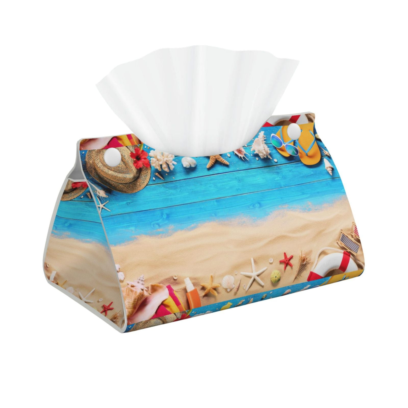 Xecao Boards and Beach Print Tissue Box Cover,Modern PVC Leather Square ...